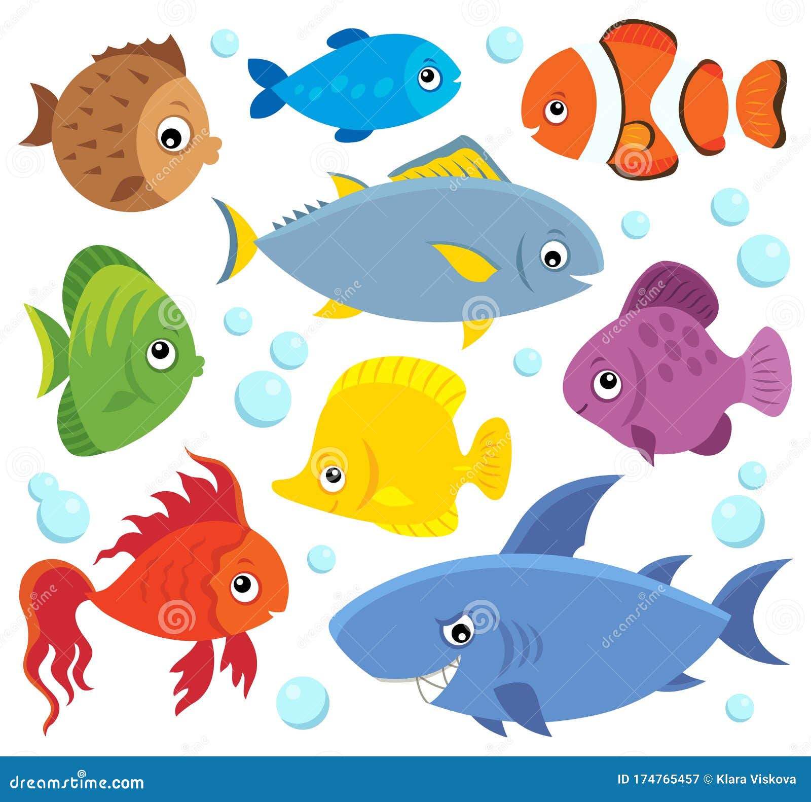 Stylized Fishes Theme Set 4 Stock Vector - Illustration of isolated ...