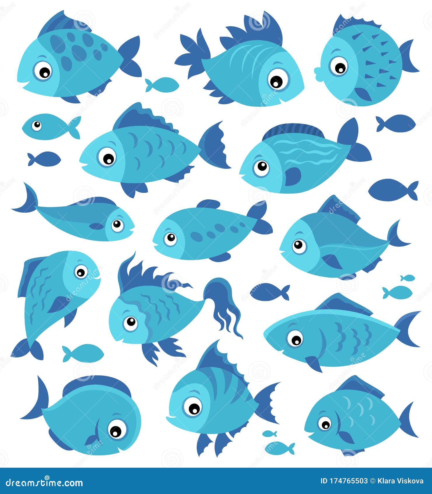 Stylized Fishes Theme Set 3 Stock Vector - Illustration of blue ...