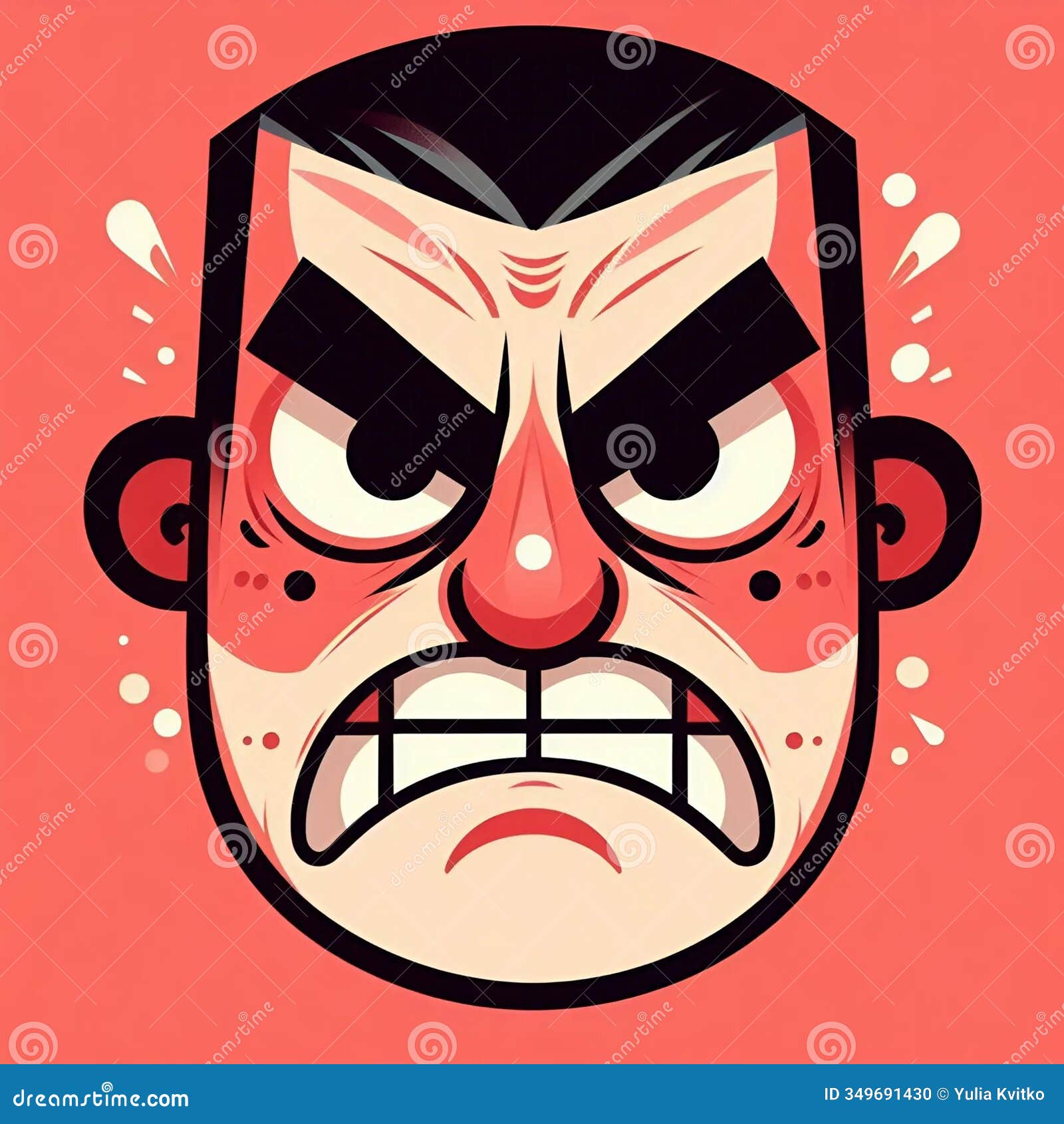Stylized Flat Illustration of an Angry Face, Furrowed Brows, Clenched ...
