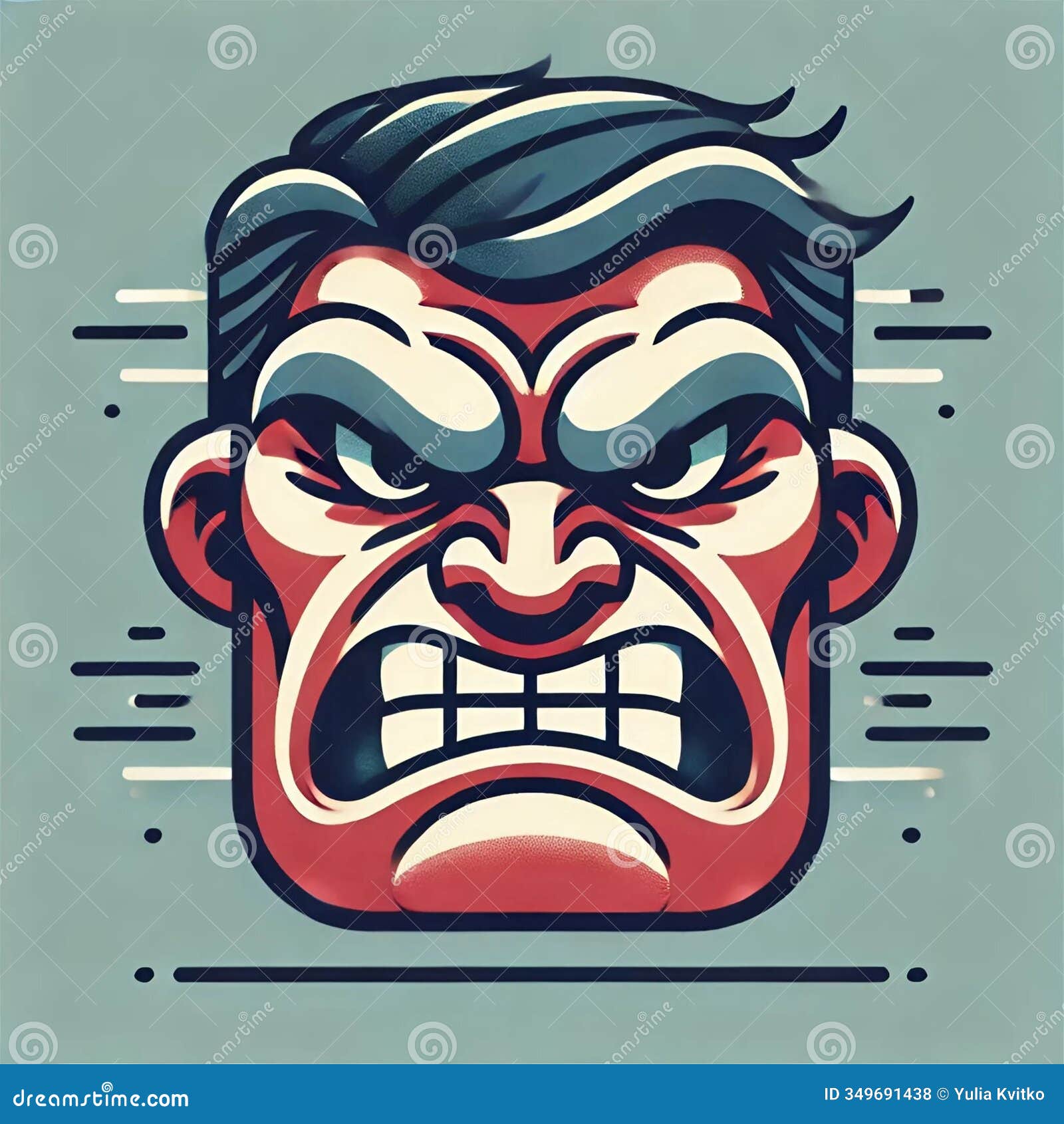 Stylized Flat Illustration of an Angry Face, Furrowed Brows, Clenched ...
