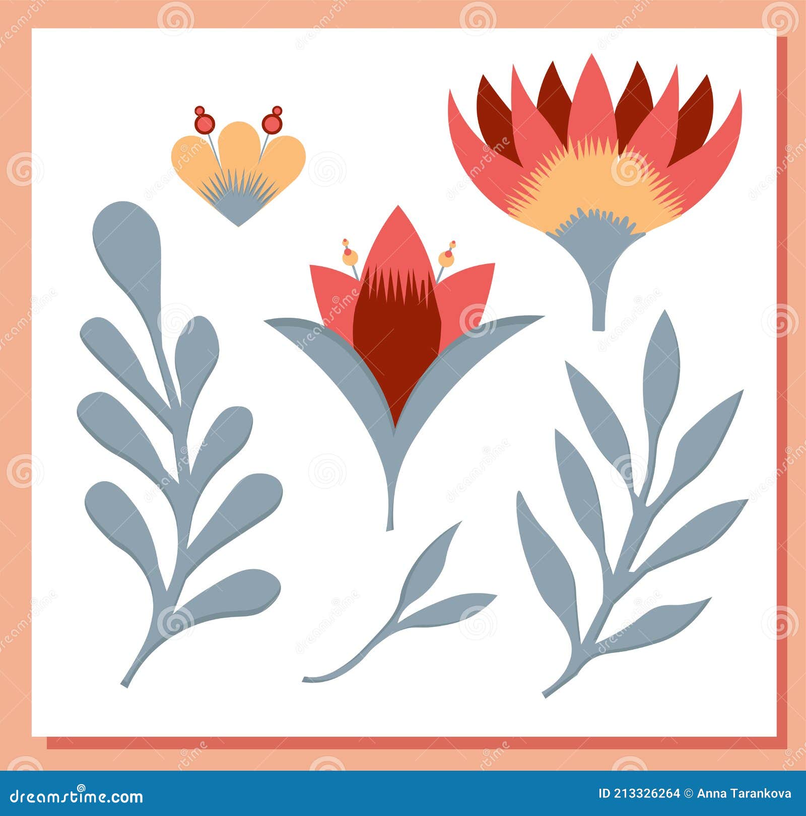 Stylized Floral Elements Isolated. for Creating Patterns and Decorating ...