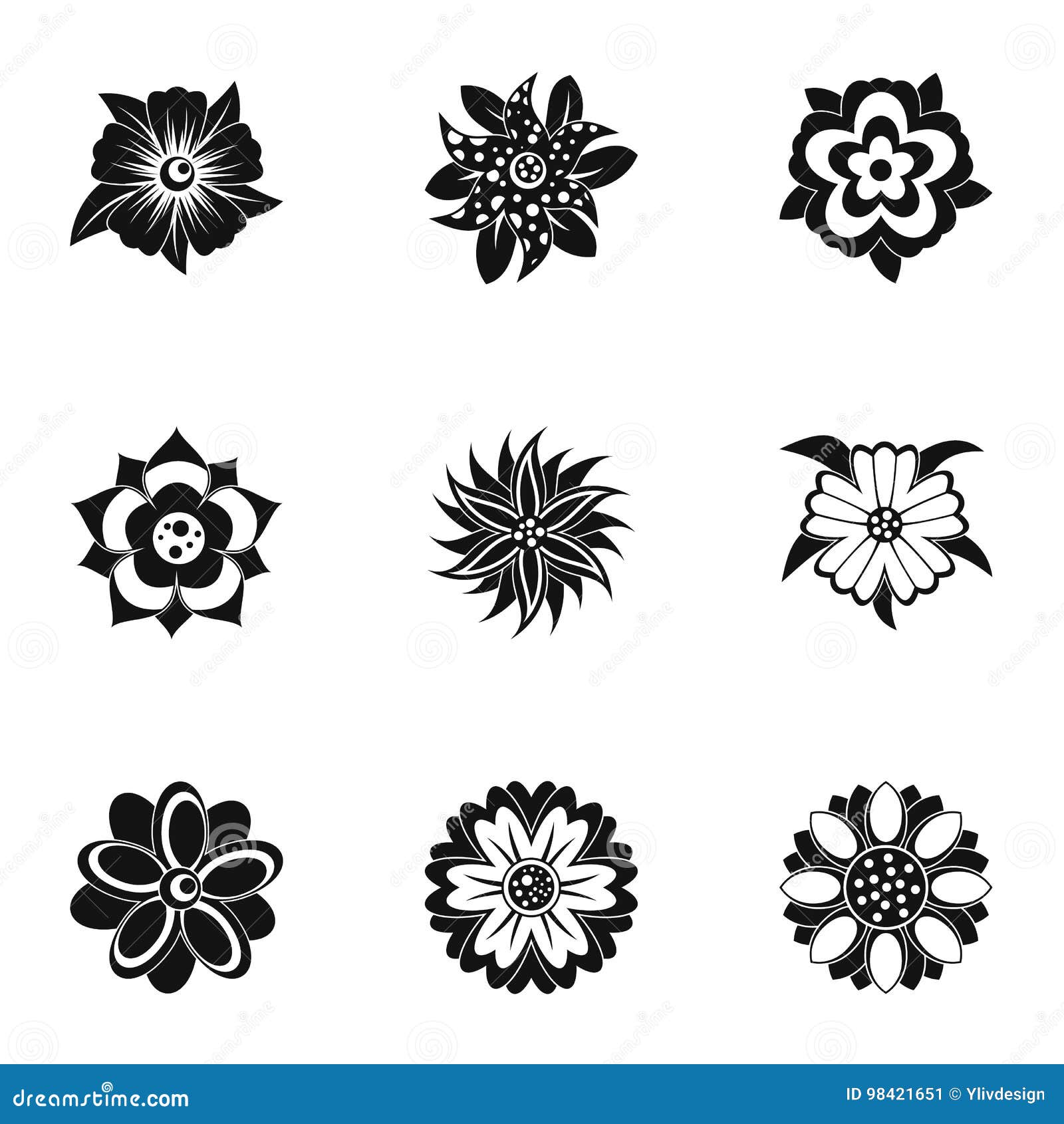 Stylized Flower Icon Set, Simple Style Stock Vector - Illustration of ...
