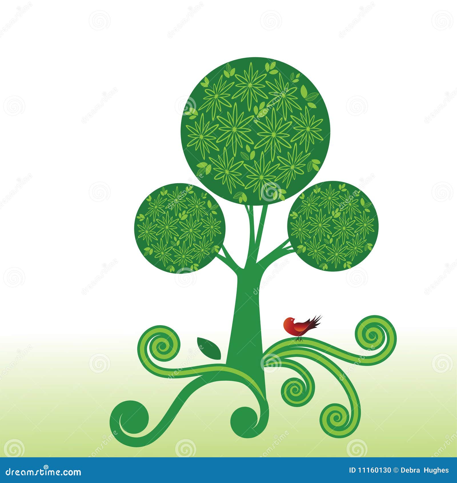 Stylized Flower Tree with Bird Stock Vector - Illustration of elements ...