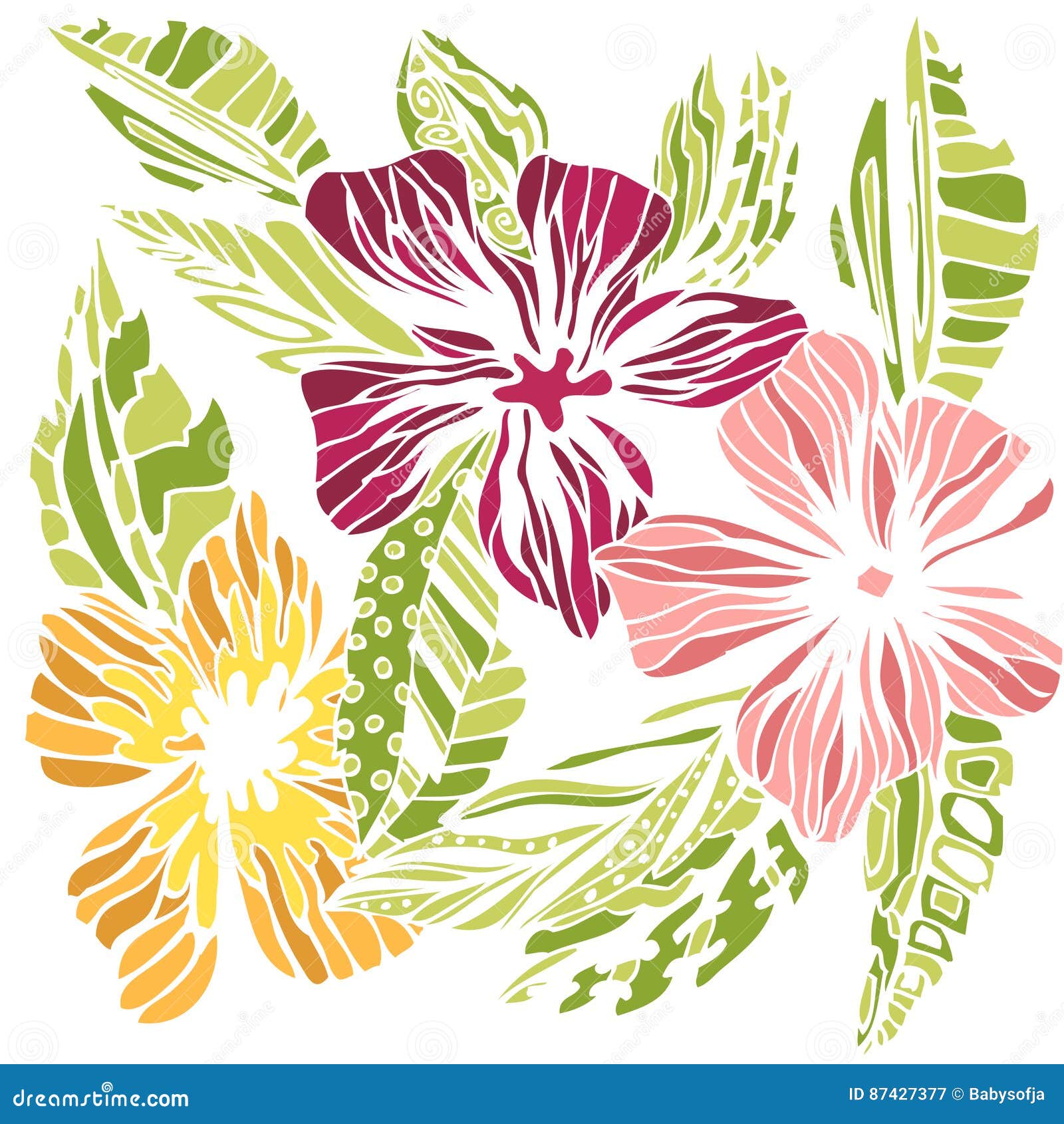 Stylized Flowers Sketch, Colored Drawing Stock Vector - Illustration of ...