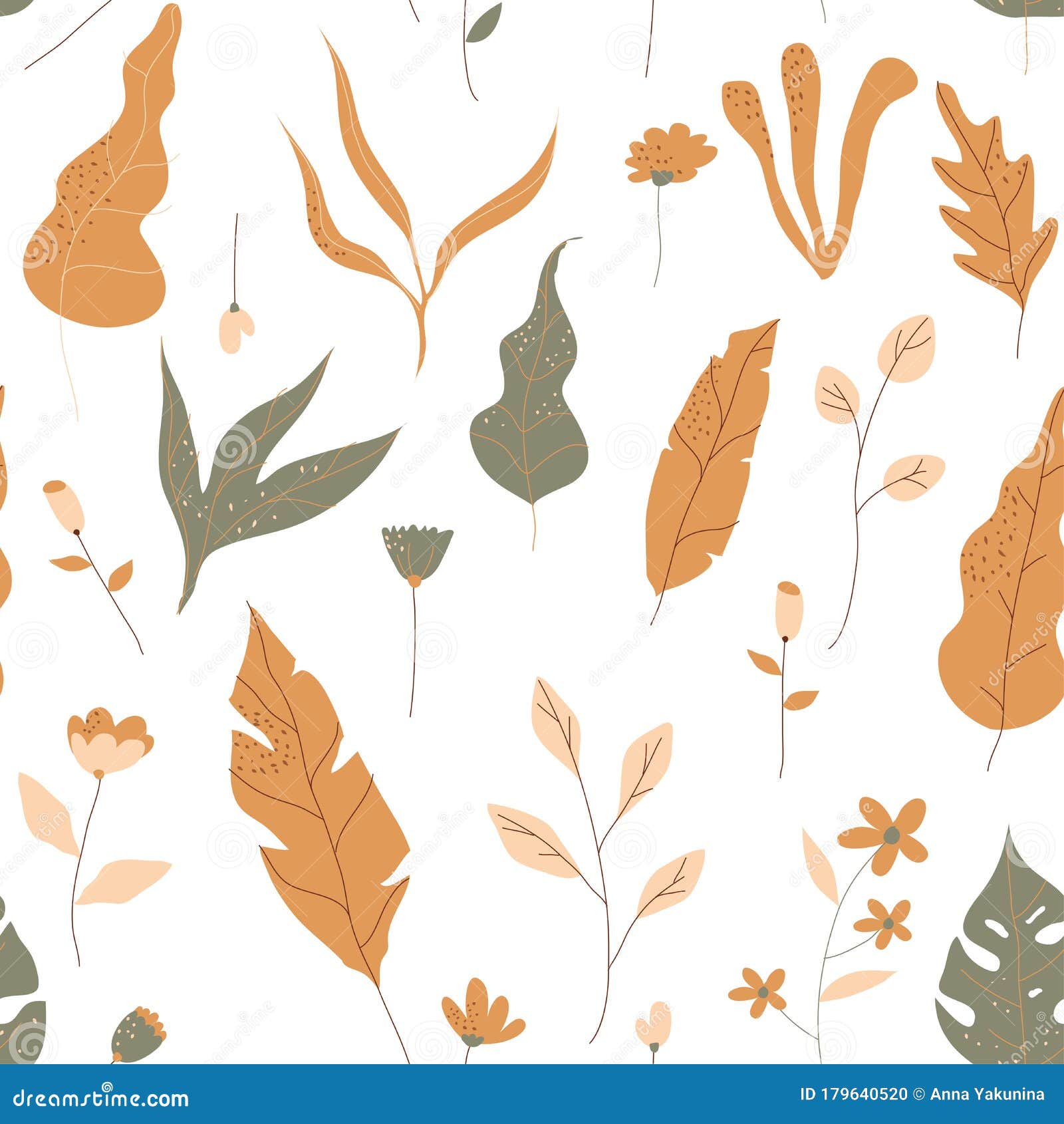 Stylized Foliage and Flora Shapes in Vector Seamless Pattern Stock ...