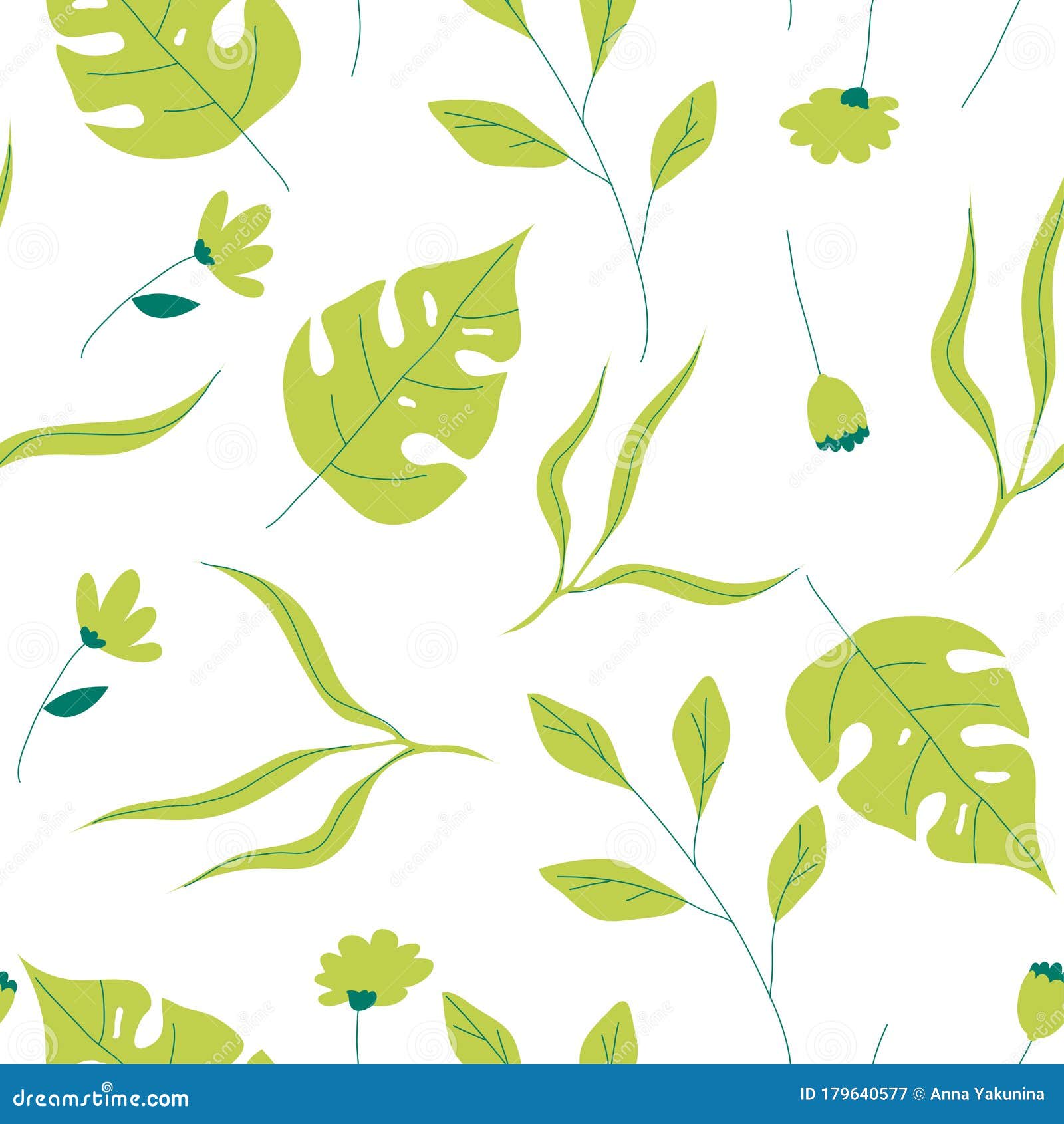 Stylized Foliage and Flora Shapes in Vector Seamless Pattern Stock ...