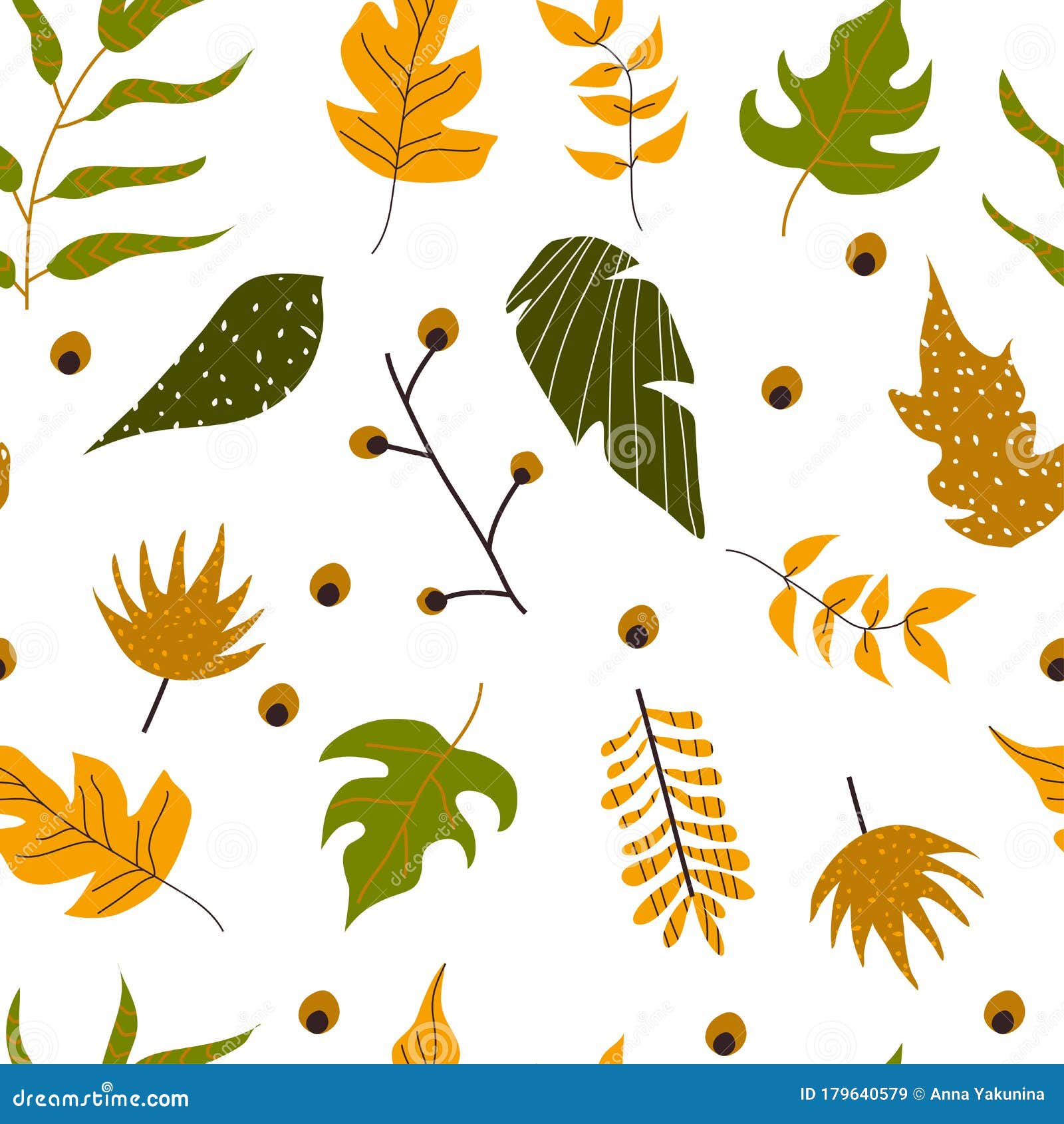 Stylized Foliage and Flora Shapes in Vector Seamless Pattern Stock ...