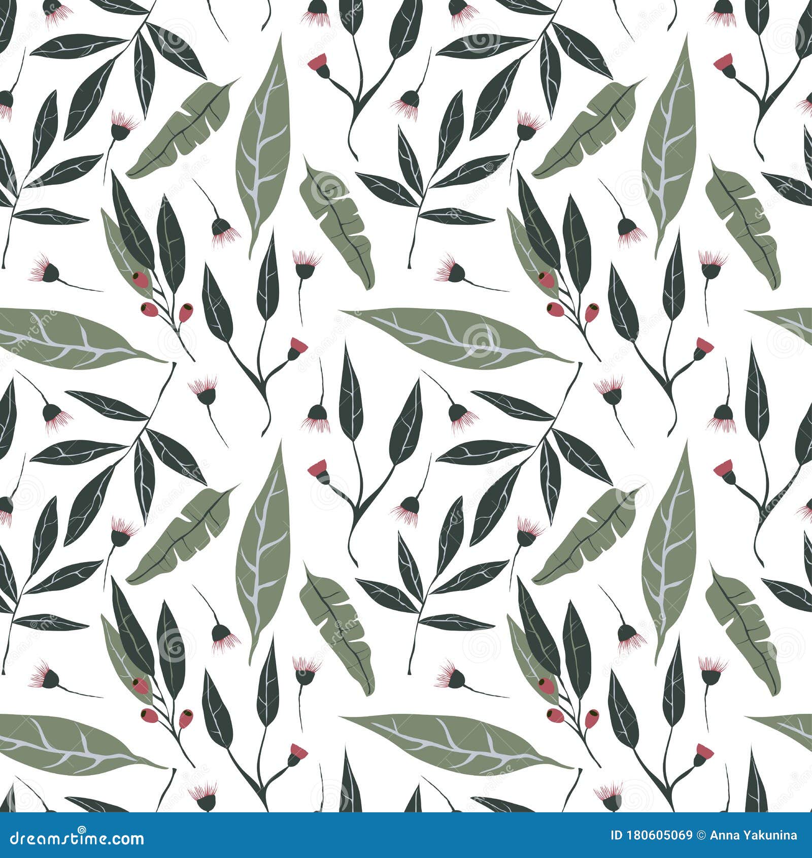 Stylized Foliage and Flora Shapes in Vector Seamless Pattern Stock ...