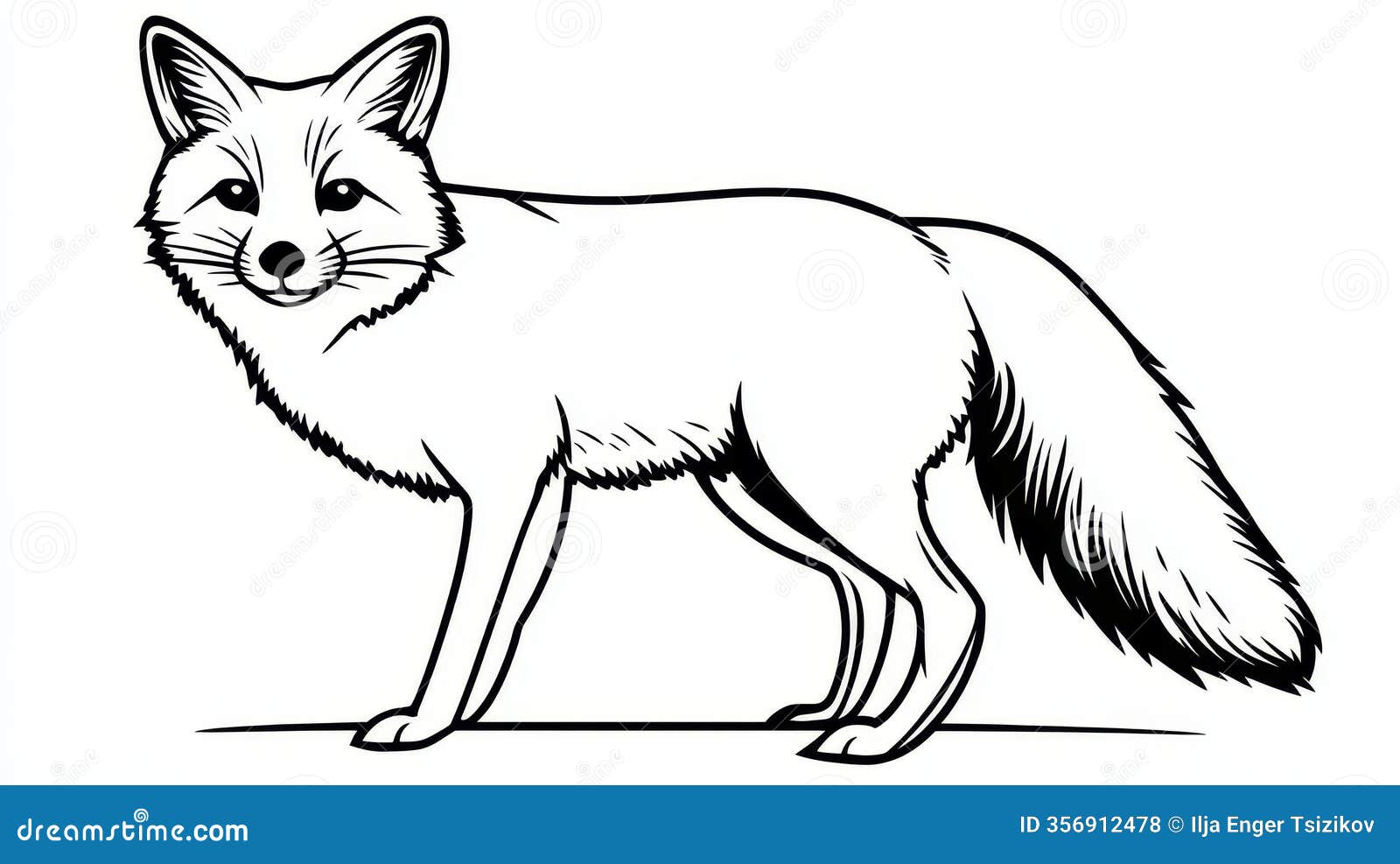 Stylized Fox Illustration, Black Outline, White Background, Vector ...