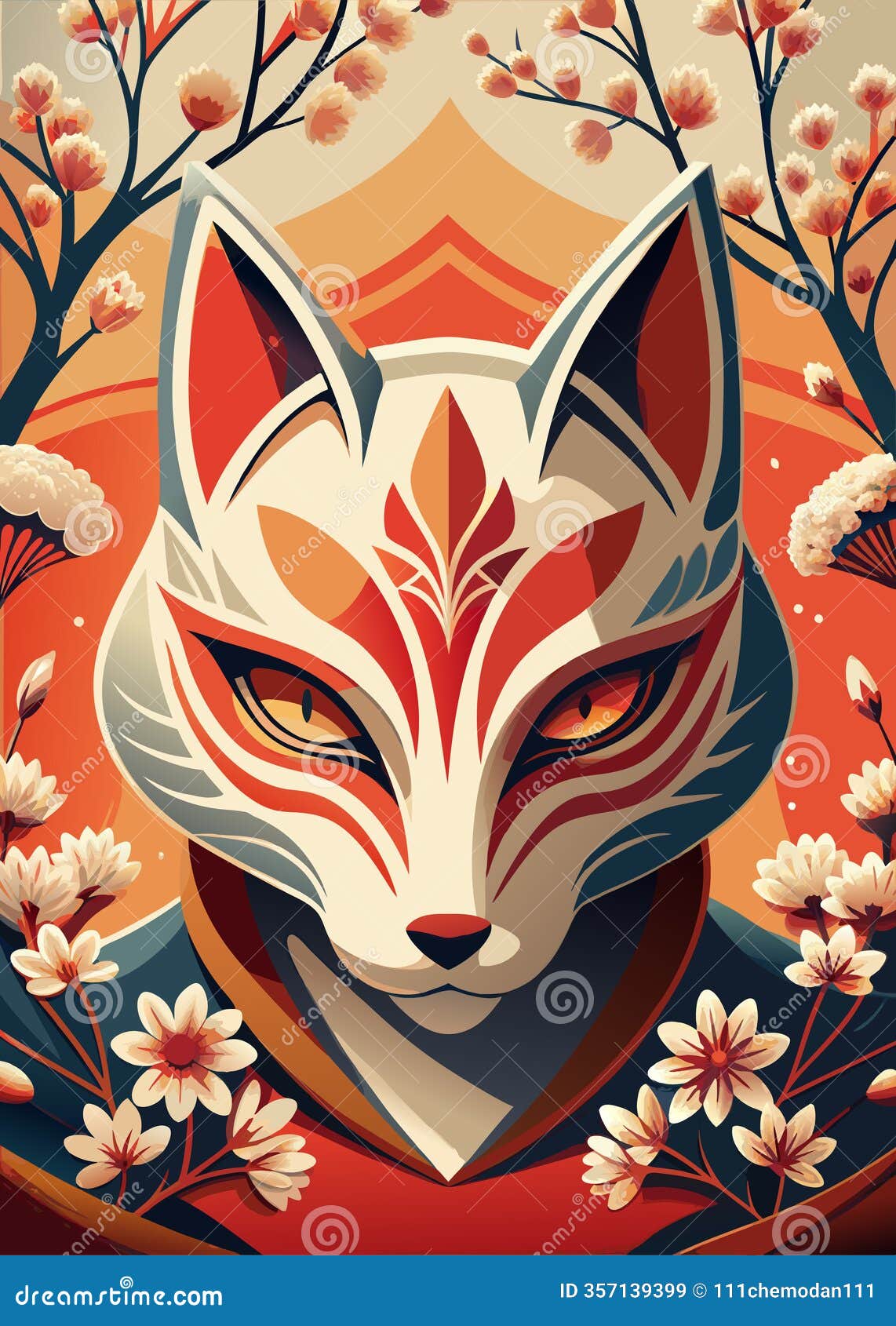 Stylized Fox Mask with Floral and Natural Elements Stock Illustration ...