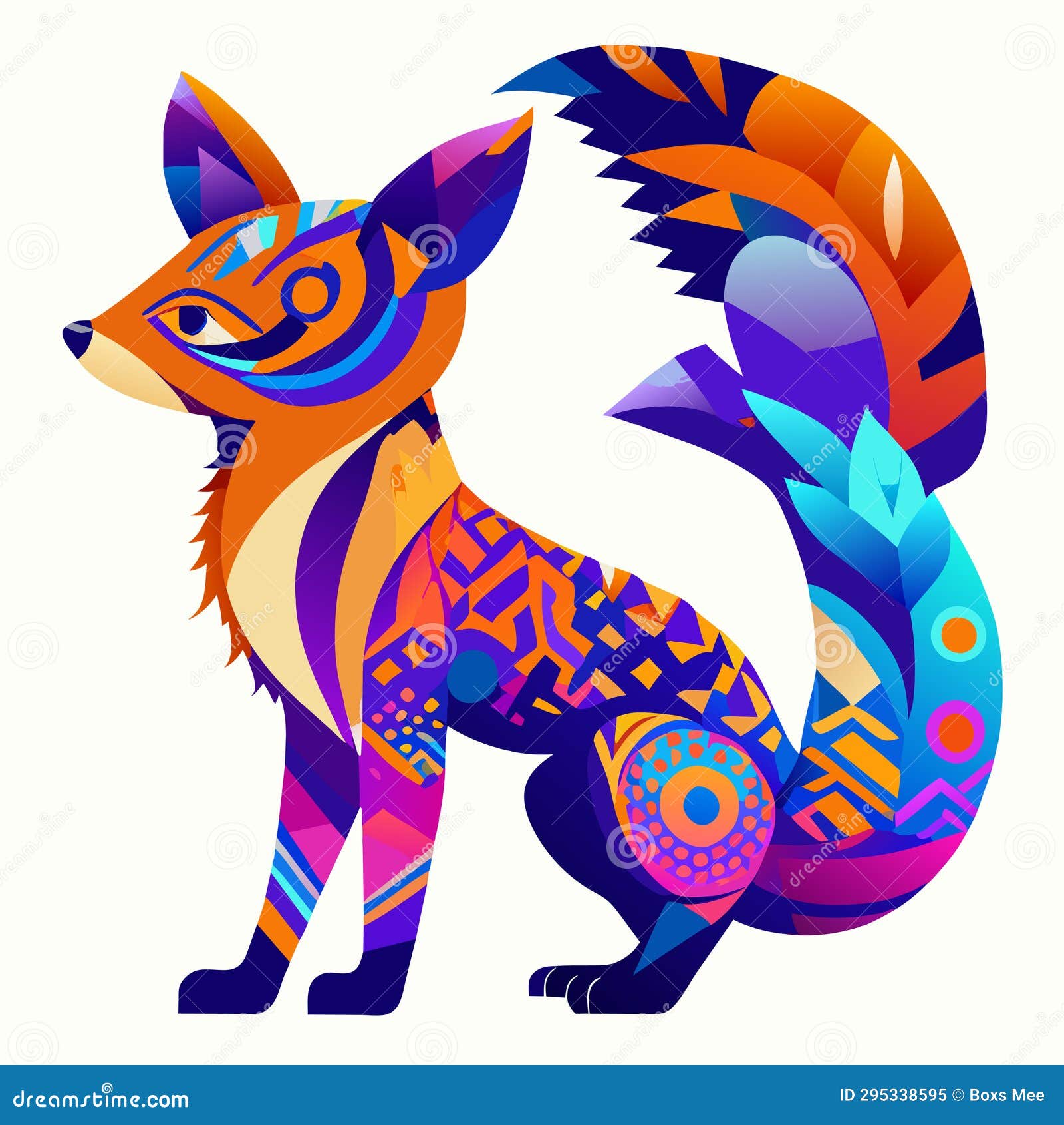 Stylized Fox in Tribal Style. Vector Illustration on White Background ...