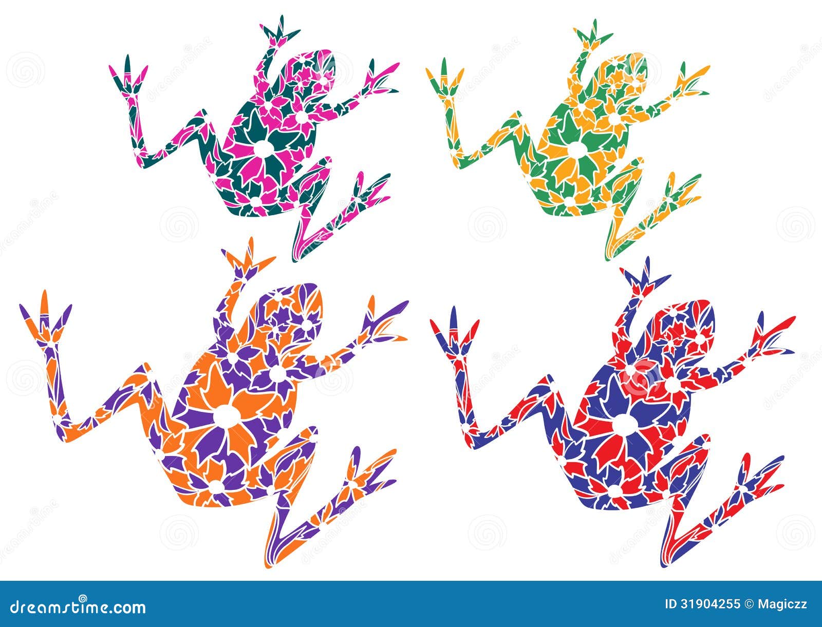 Stylized frog with flowers stock vector. Illustration of painted - 31904255