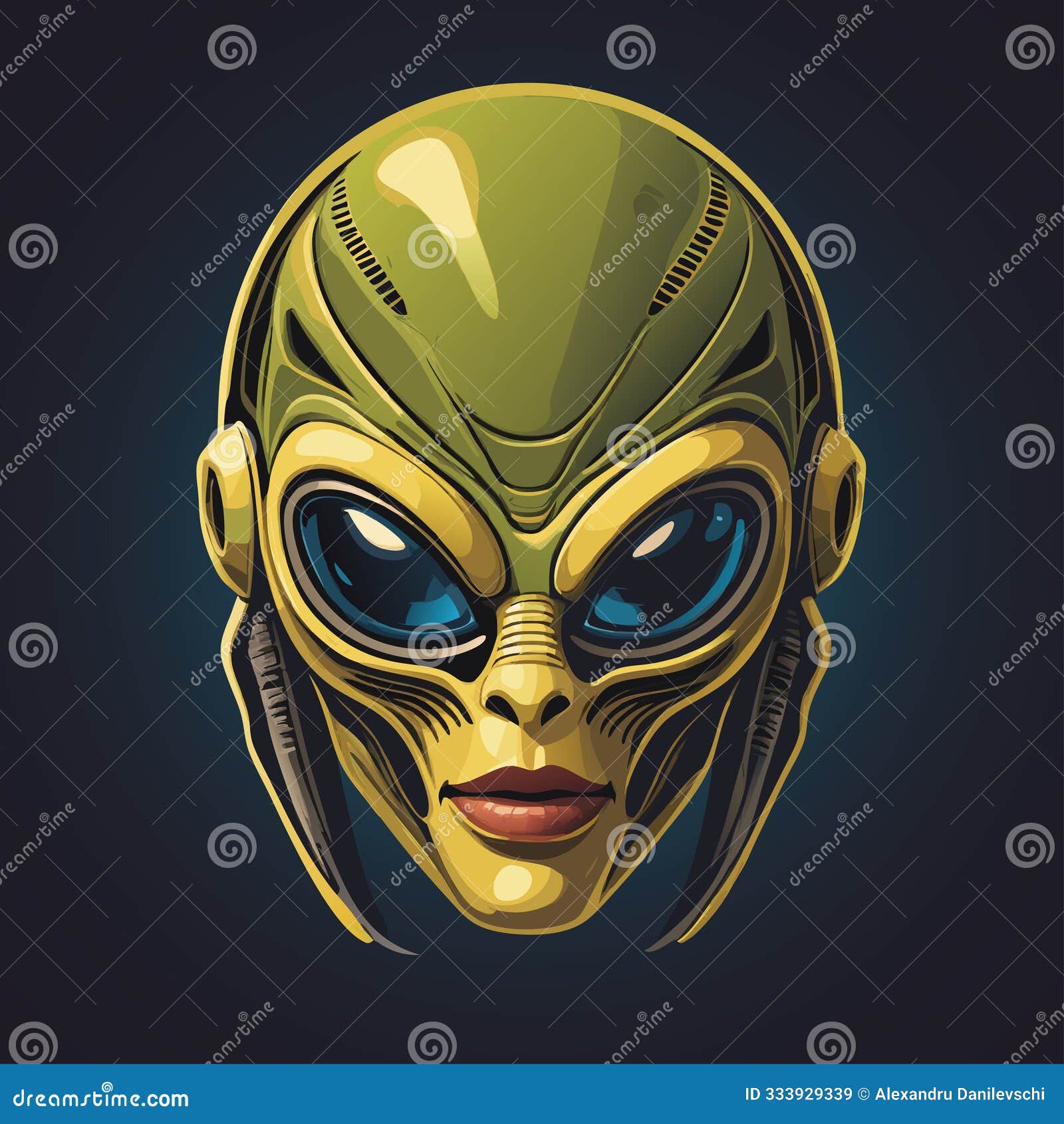 Stylized Futuristic Alien Portrait Art Stock Vector - Illustration of ...