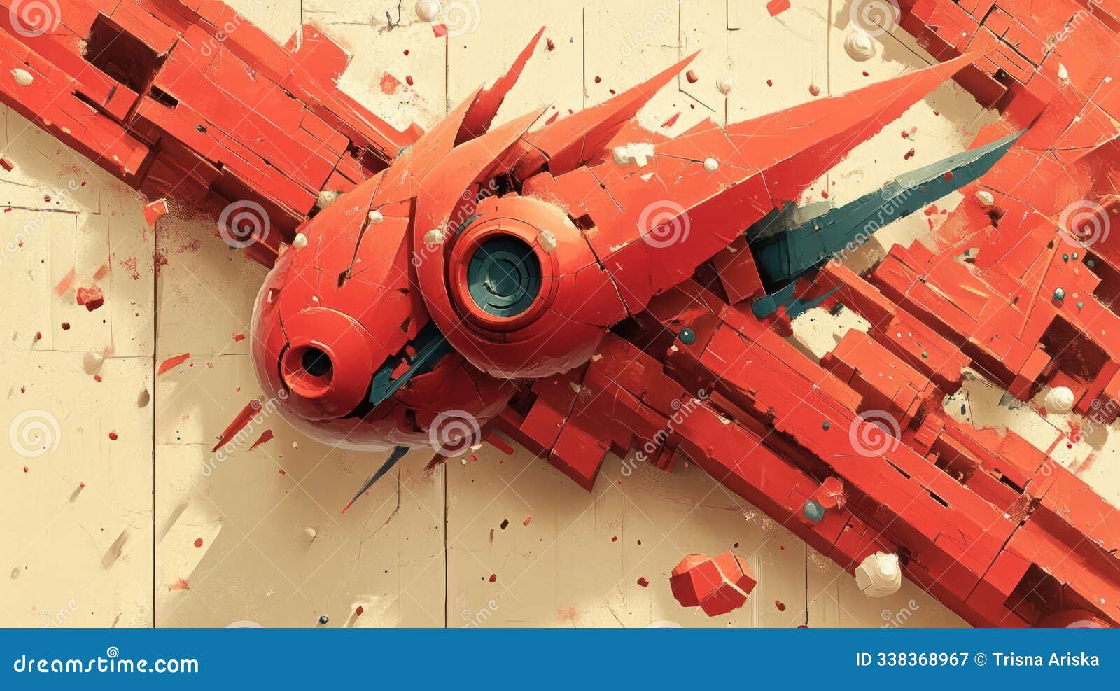 A Stylized, Futuristic Red Fish Design Integrated with Geometric Shapes ...