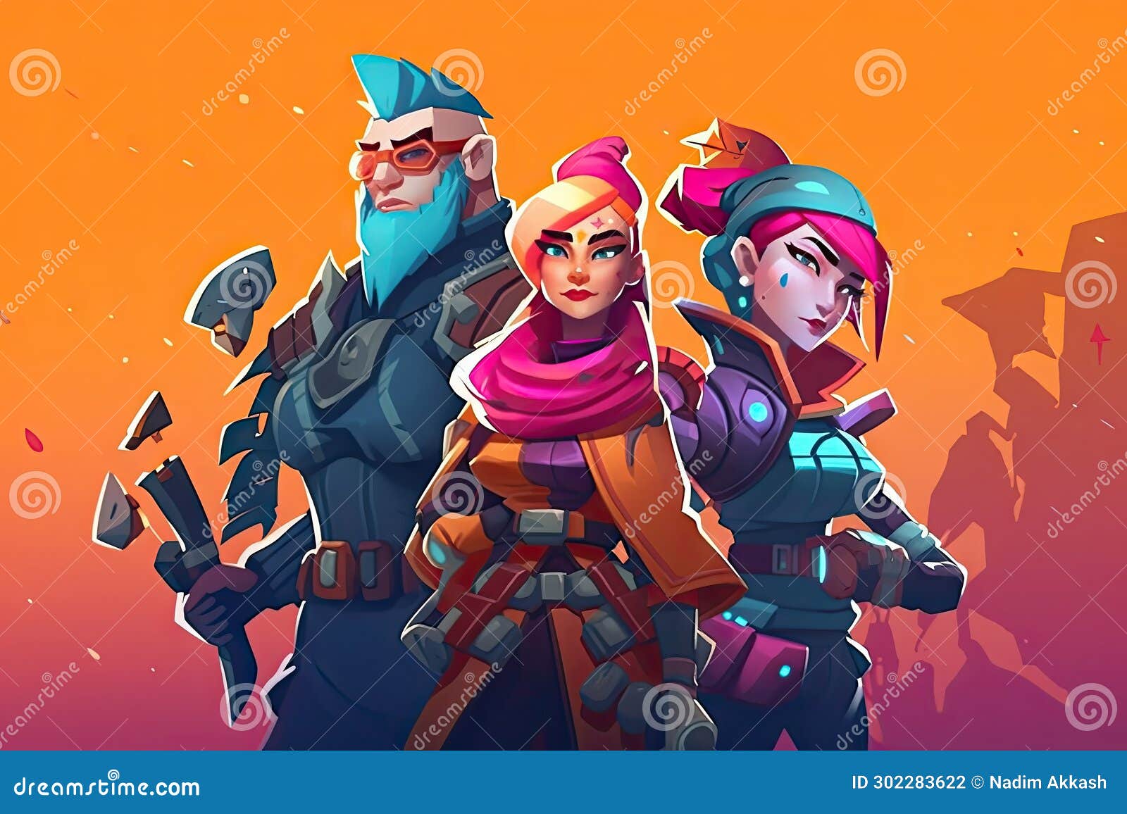 Stylized Game Characters Trio Gaming Website Header Stock Photo - Image ...