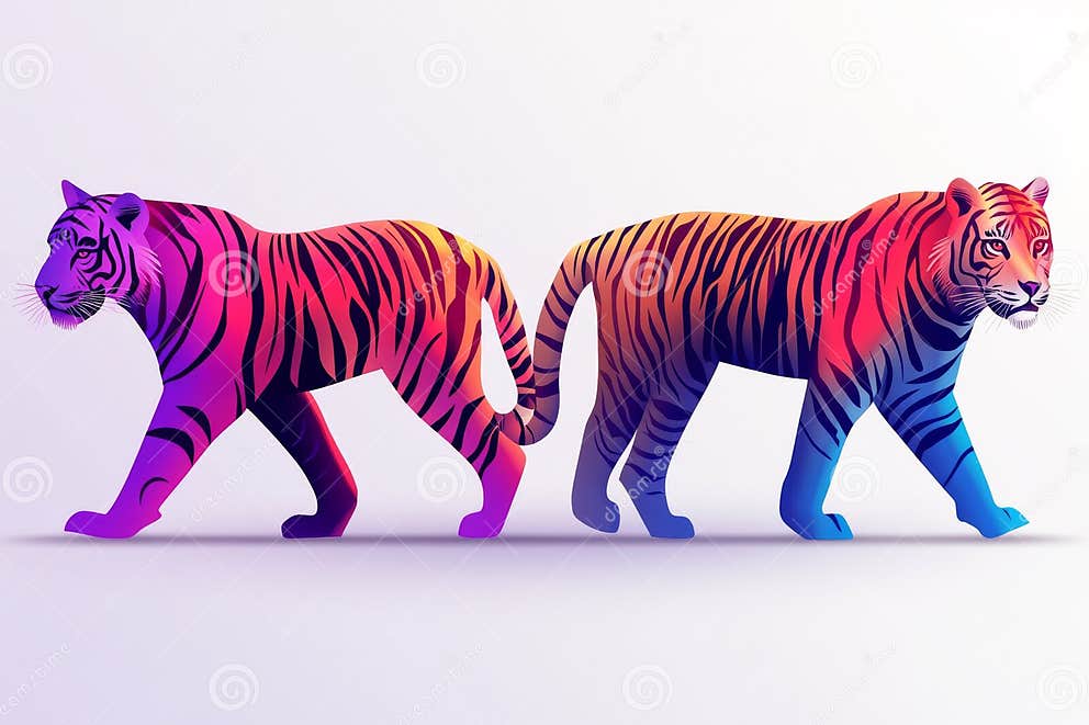 In a Stylized Geometric Artwork, the Movements of a Tiger are Viewed in ...
