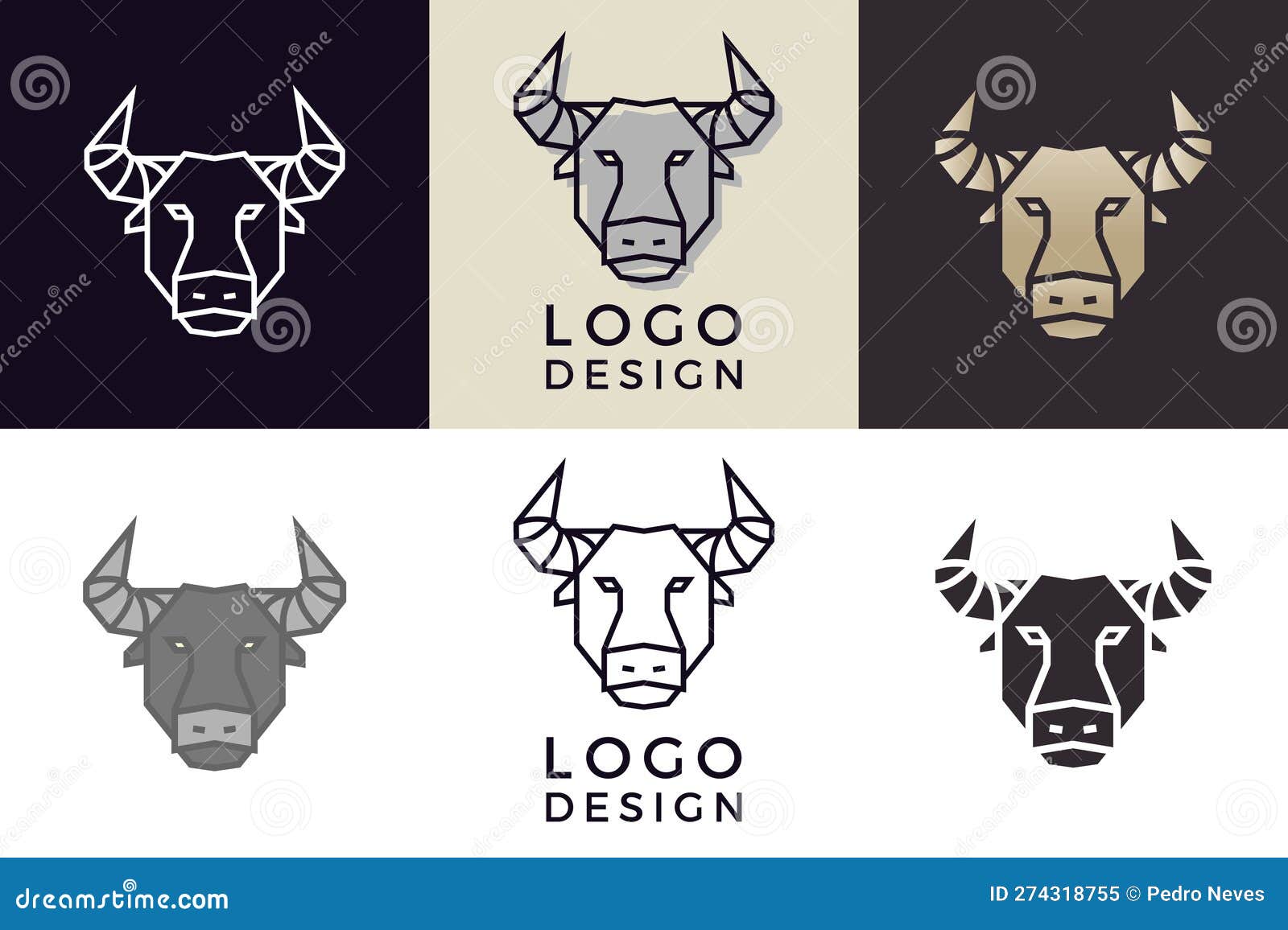 Stylized Geometric Bull Head Illustration. Vector Icon Tribal Design in ...