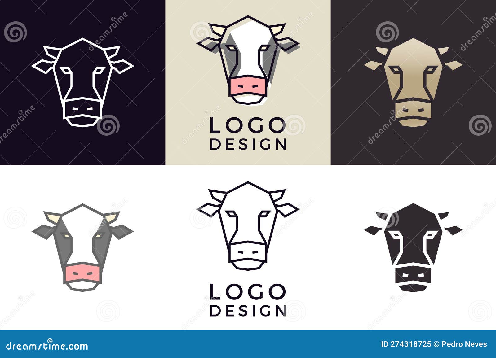 Stylized Geometric Cow Head Illustration. Vector Icon Tribal Design in ...
