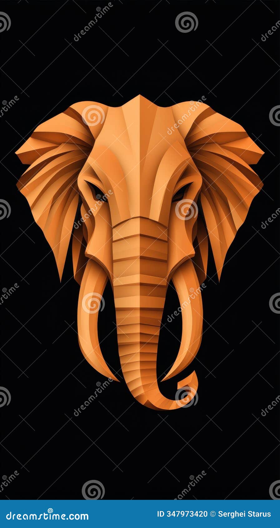 Stylized Geometric Elephant Head on a Black Background, AI Stock Photo ...