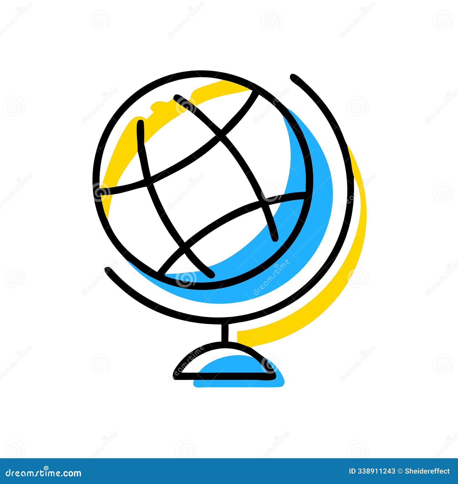 A Stylized Globe with a Blue and Yellow Outline Stock Image ...