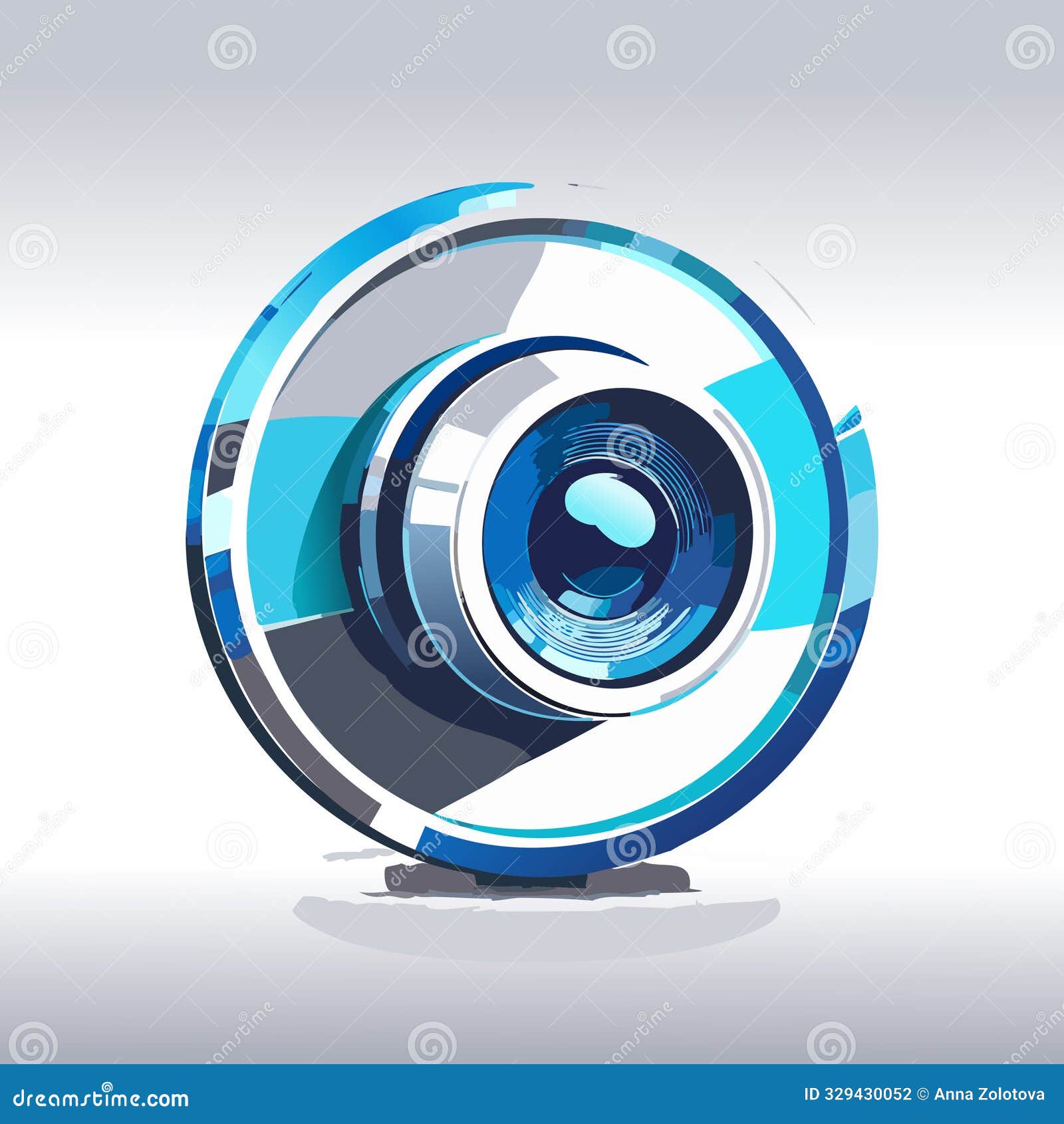 Stylized Glossy Camera Lens Icon with Blue and White Design in Digital ...