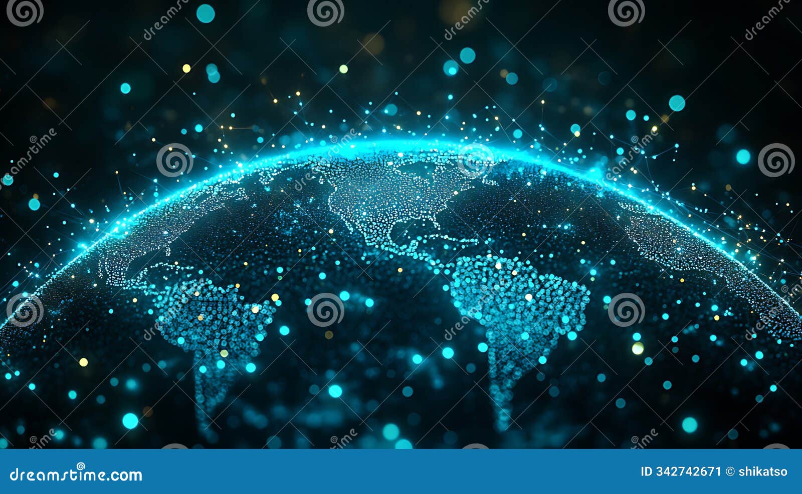 A Stylized Glowing Digital Globe with a Digital Representation of Earth ...