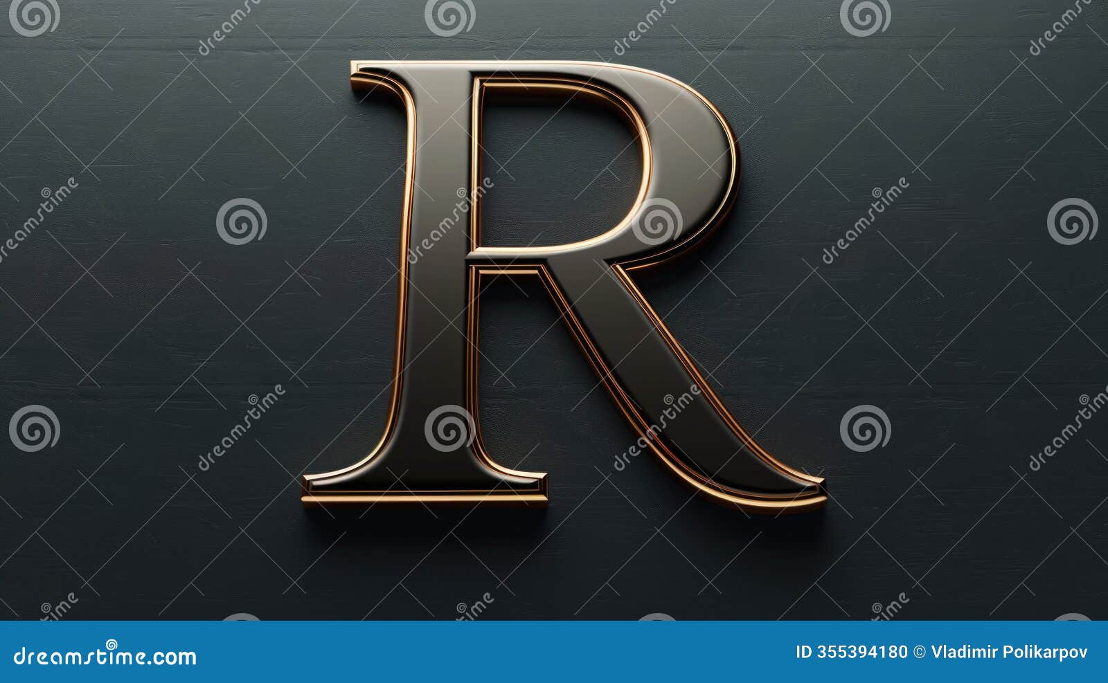 A Stylized Gold Letter R on a Black Background Stock Photo - Image of ...