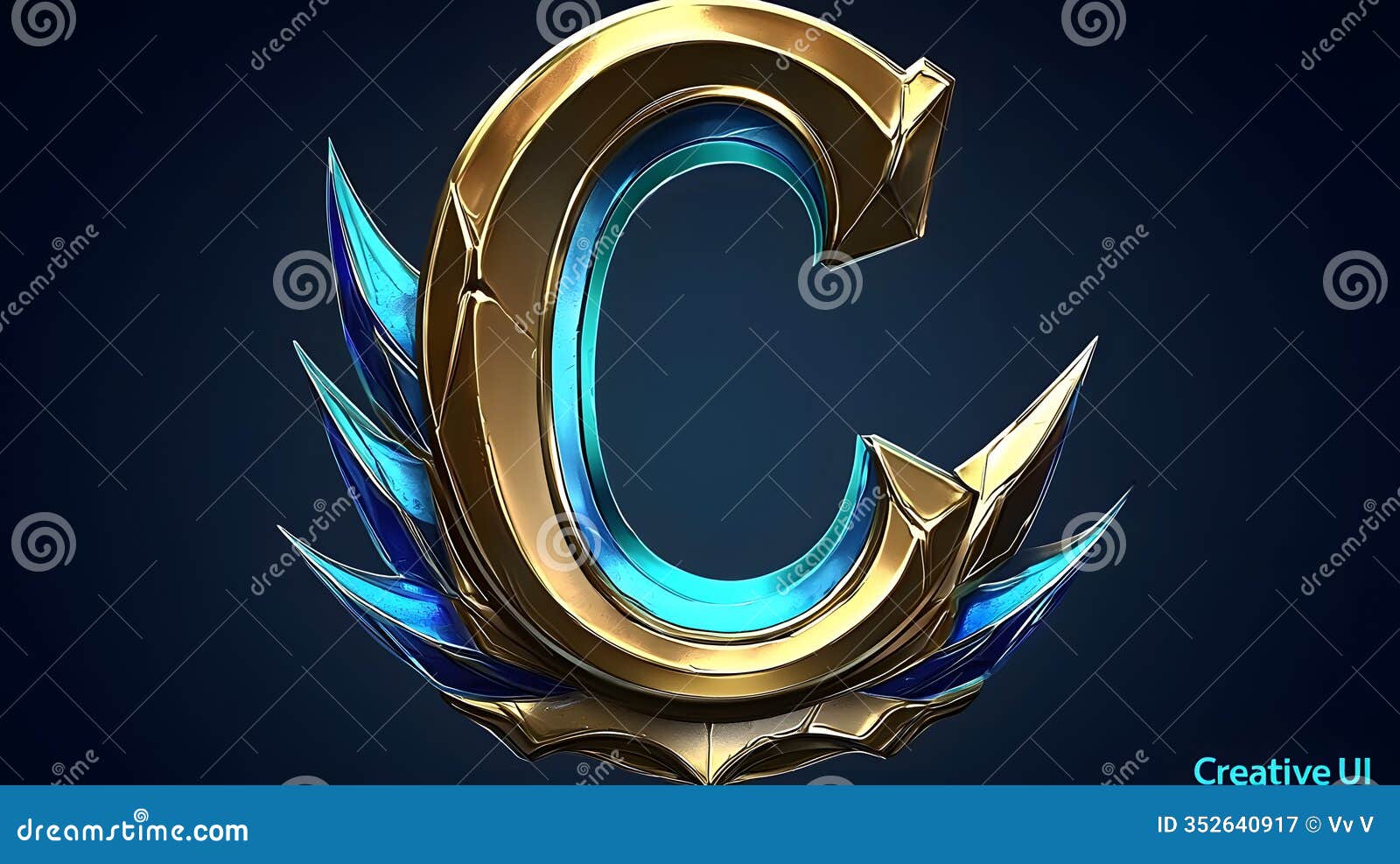 Stylized Golden Letter C with Blue Accents Stock Illustration ...