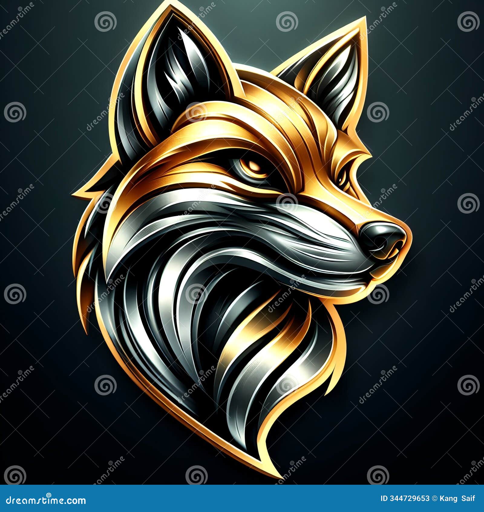 Golden Fox Head stock illustration. Illustration of character - 344729653