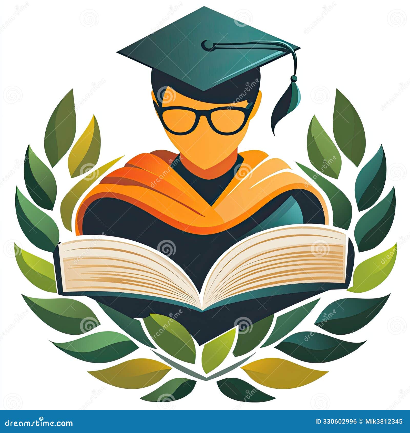 Stylized Graduate Silhouette with Laurel Wreath. Stock Illustration ...