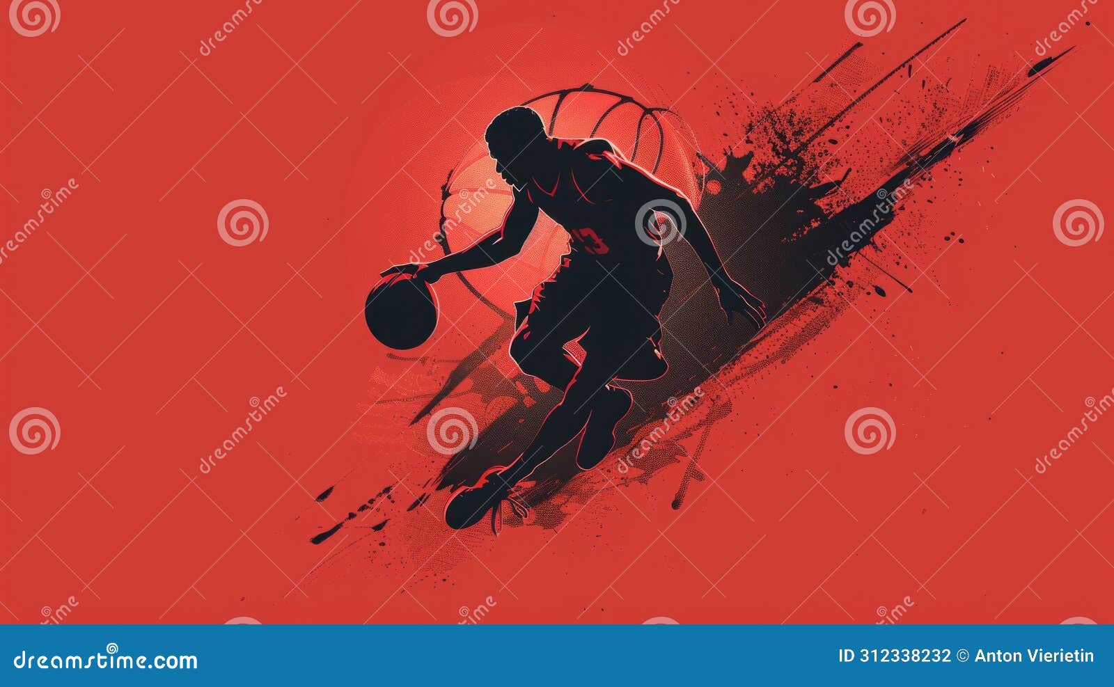 Stylized Graphic of Athletic Basketball Player in Motion Against Red ...