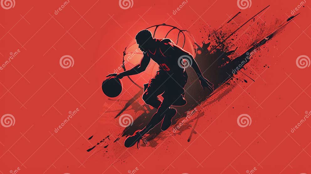 Stylized Graphic of Athletic Basketball Player in Motion Against Red ...