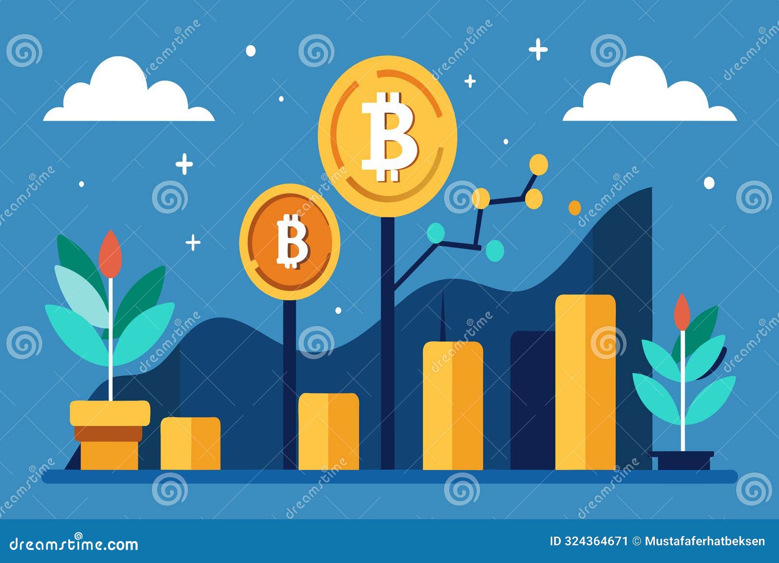 Stylized Graphics Showing Bitcoins Value Increase with Symbols and ...