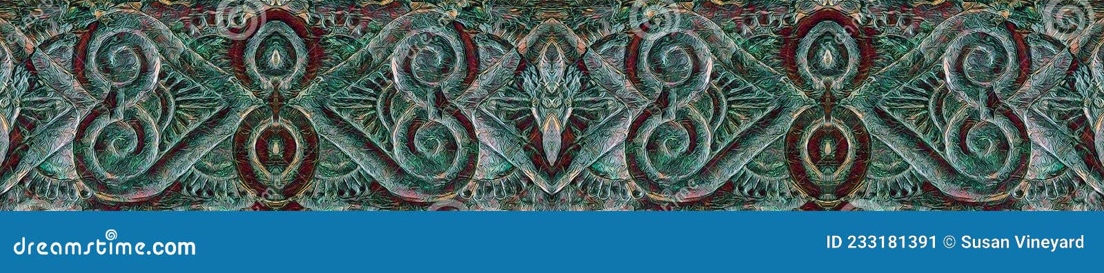 Stylized Greek Design Border or Banner in Turqoise and Dark Red ...