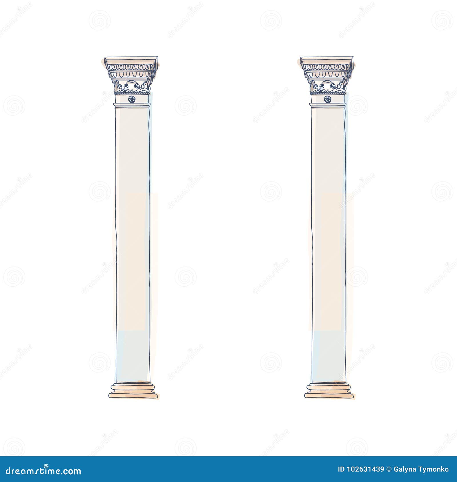 Stylized Greek Doodle Column Doric Ionic Corinthian Columns Stock