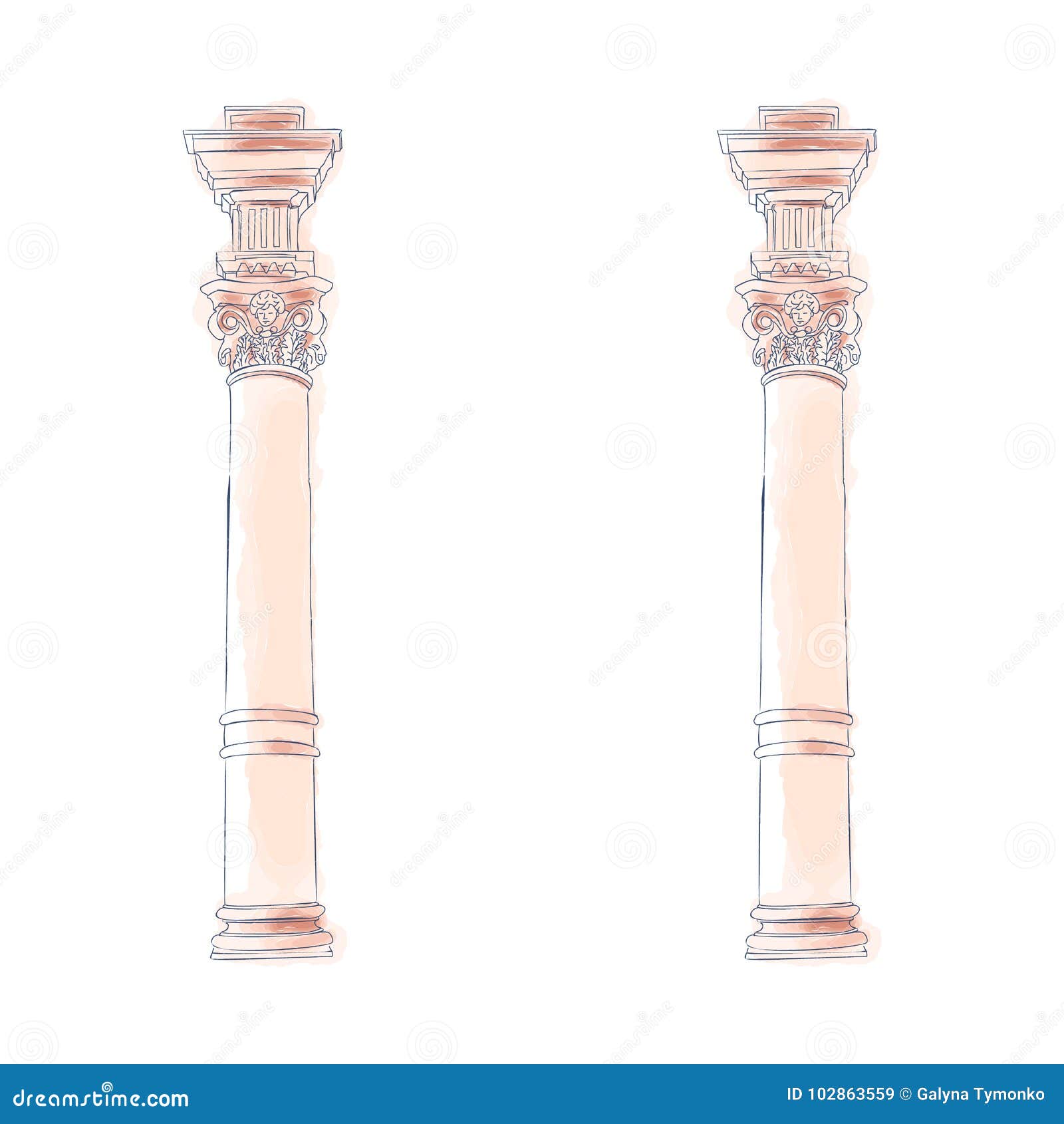 Stylized Greek Doodle Column Doric Ionic Corinthian Columns. Vector ...