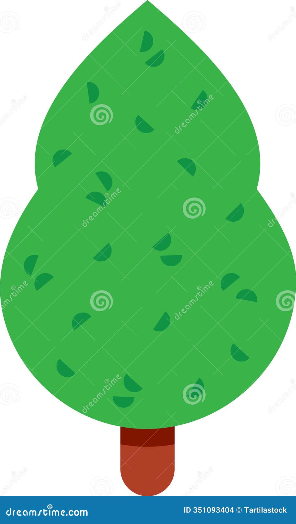 Stylized Green Tree Featuring a Rounded, Teardrop Shaped Crown and a ...