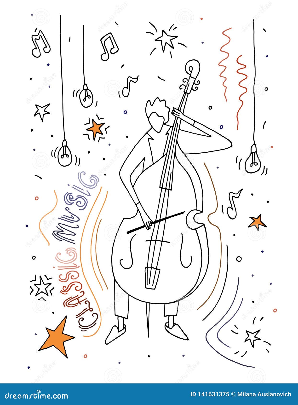 Stylized Guy Playing the Cello. Doodle Style Sketch. Vector ...