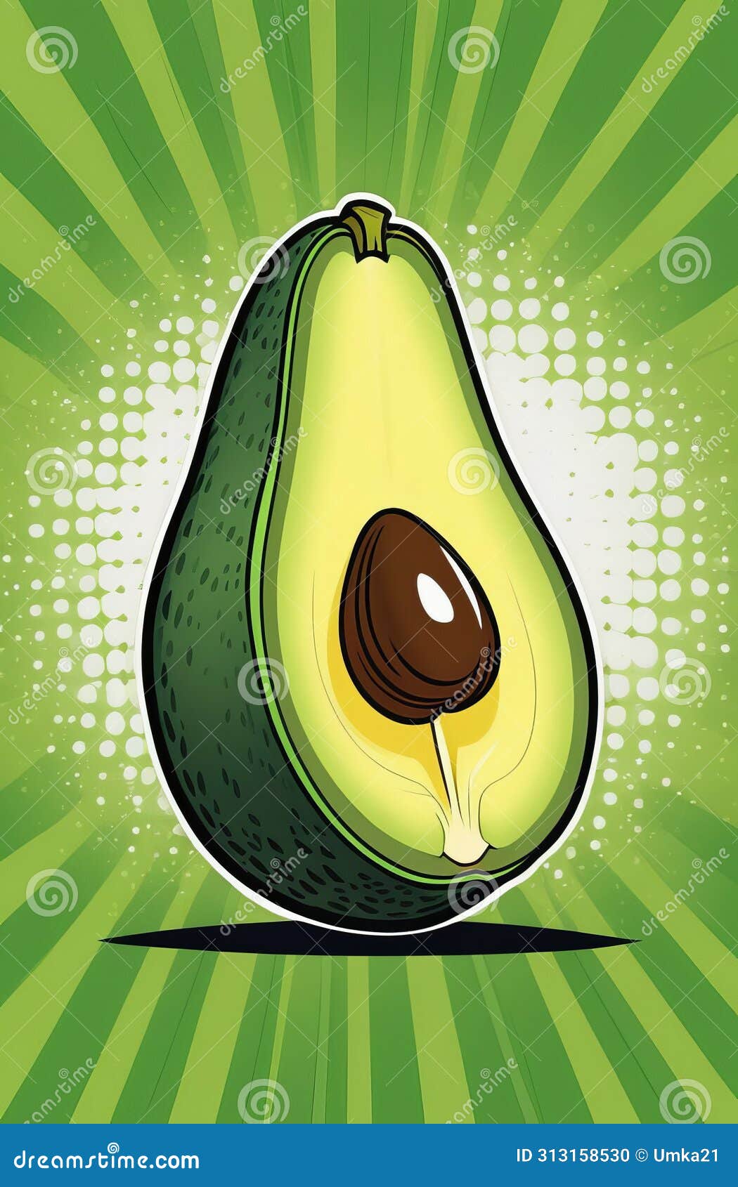 A Stylized Half Avocado With A Retro Pop-art Backdrop Stock Image ...