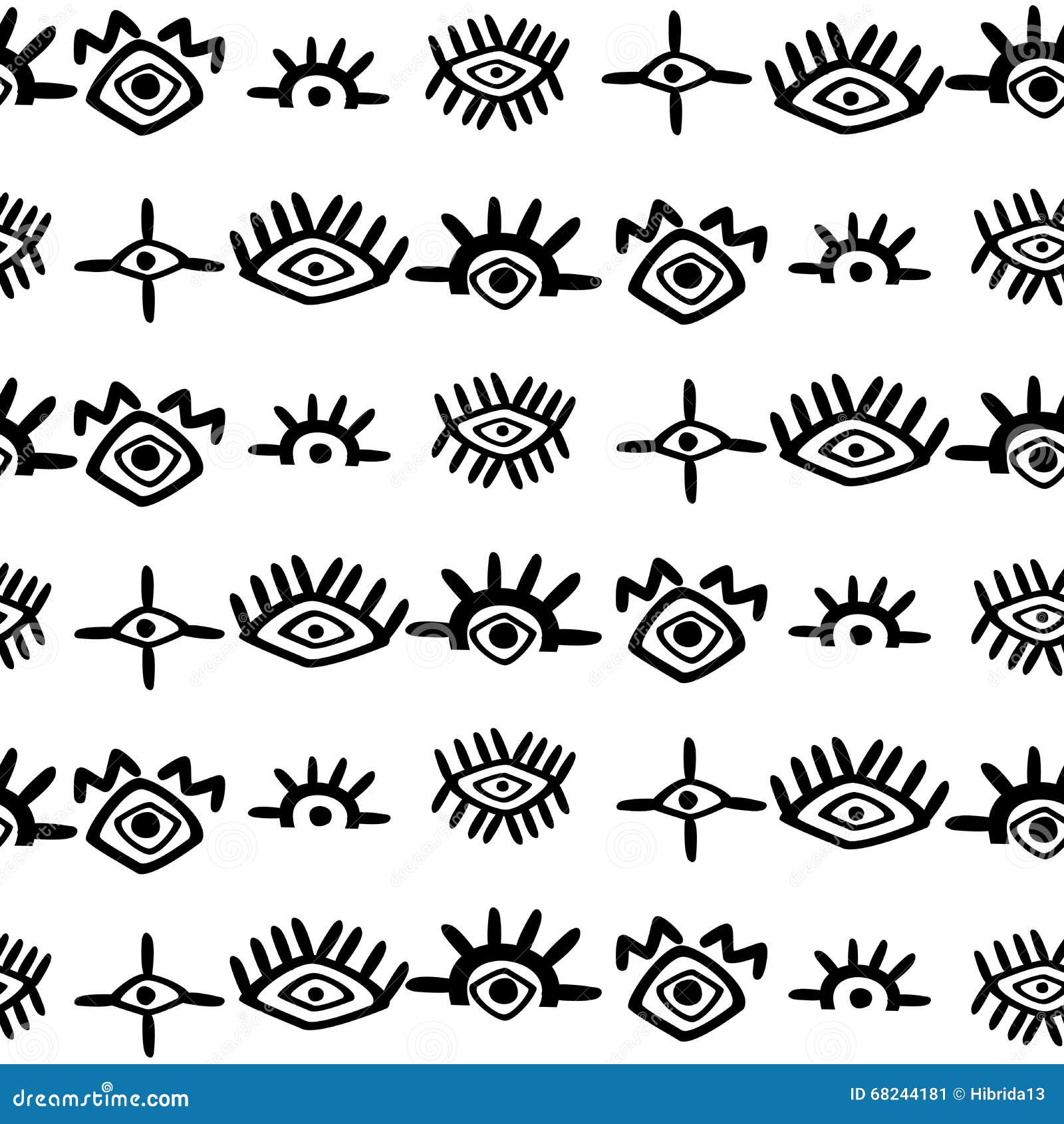 Stylized Hand-drawn Eyes Seamless Pattern Stock Vector - Illustration ...