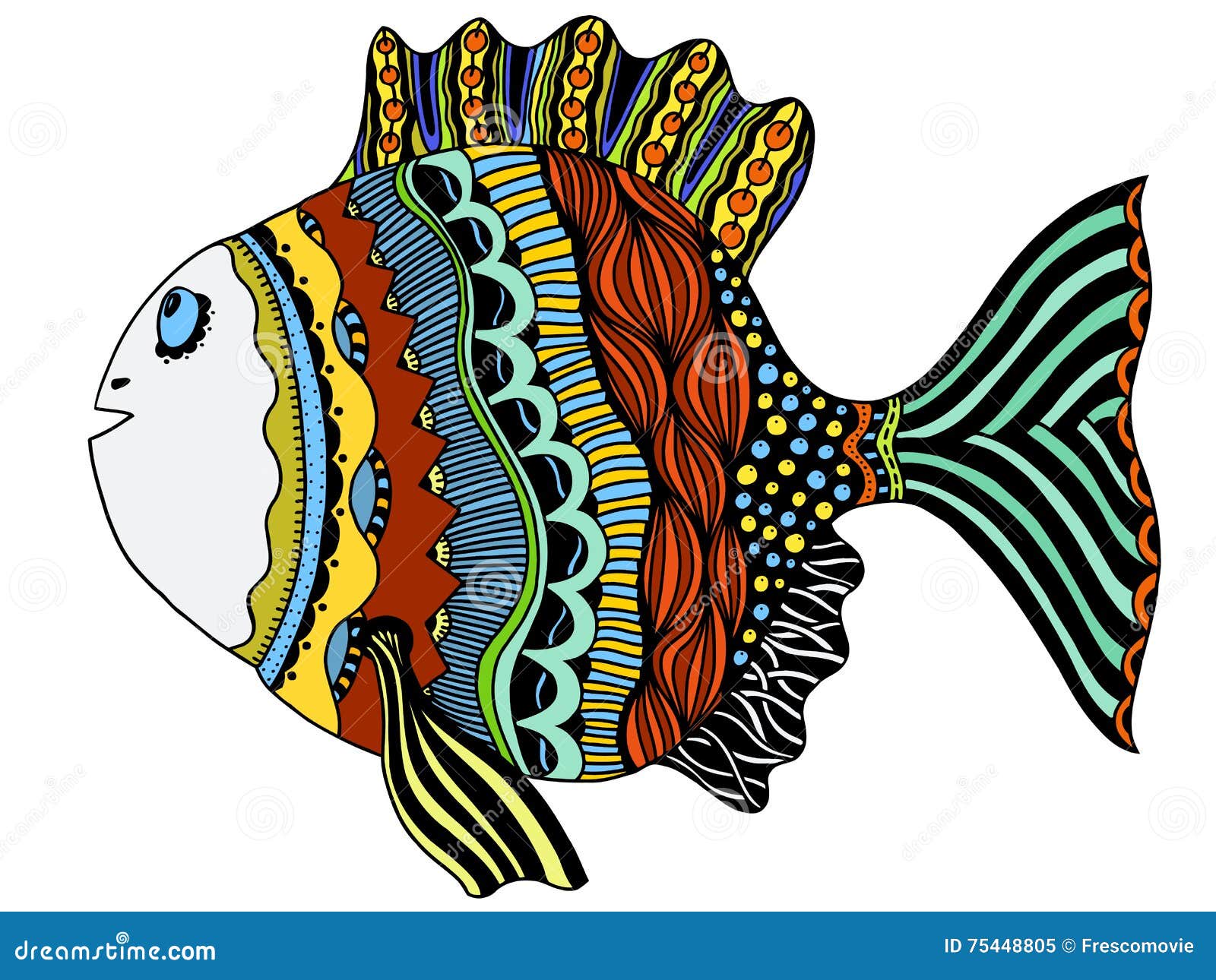 Stylized Hand Drawn Fish stock vector. Illustration of graphic - 75448805