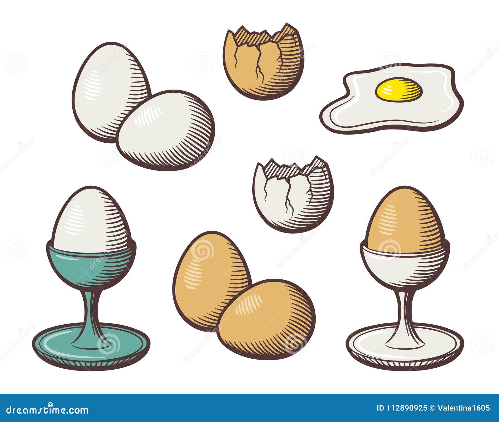 Stylized Hand Drawn Illustration of Eggs. Colored Vector Image Set ...