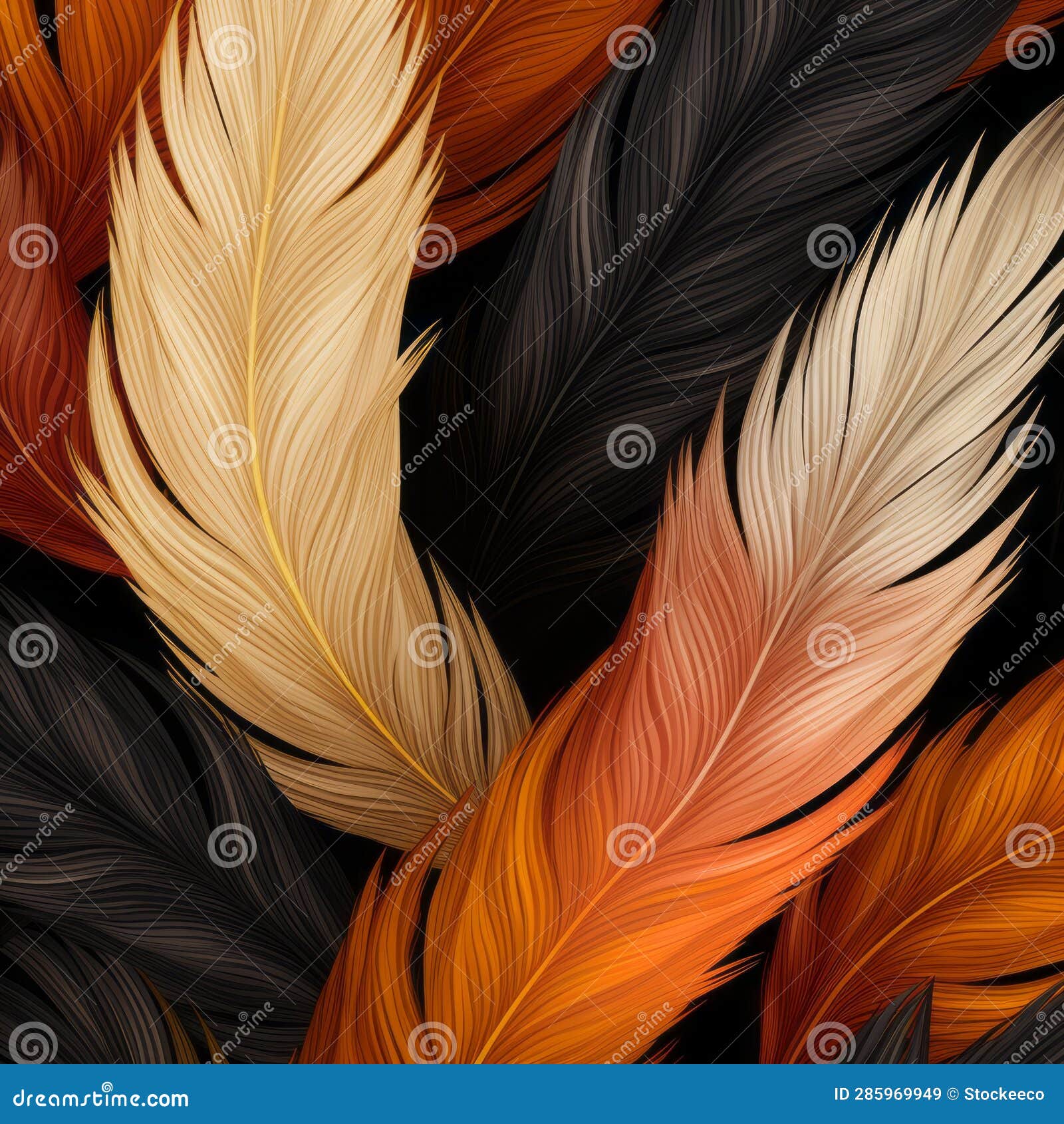 Stylized Hawk Feathers Illustration on Black Background Stock ...
