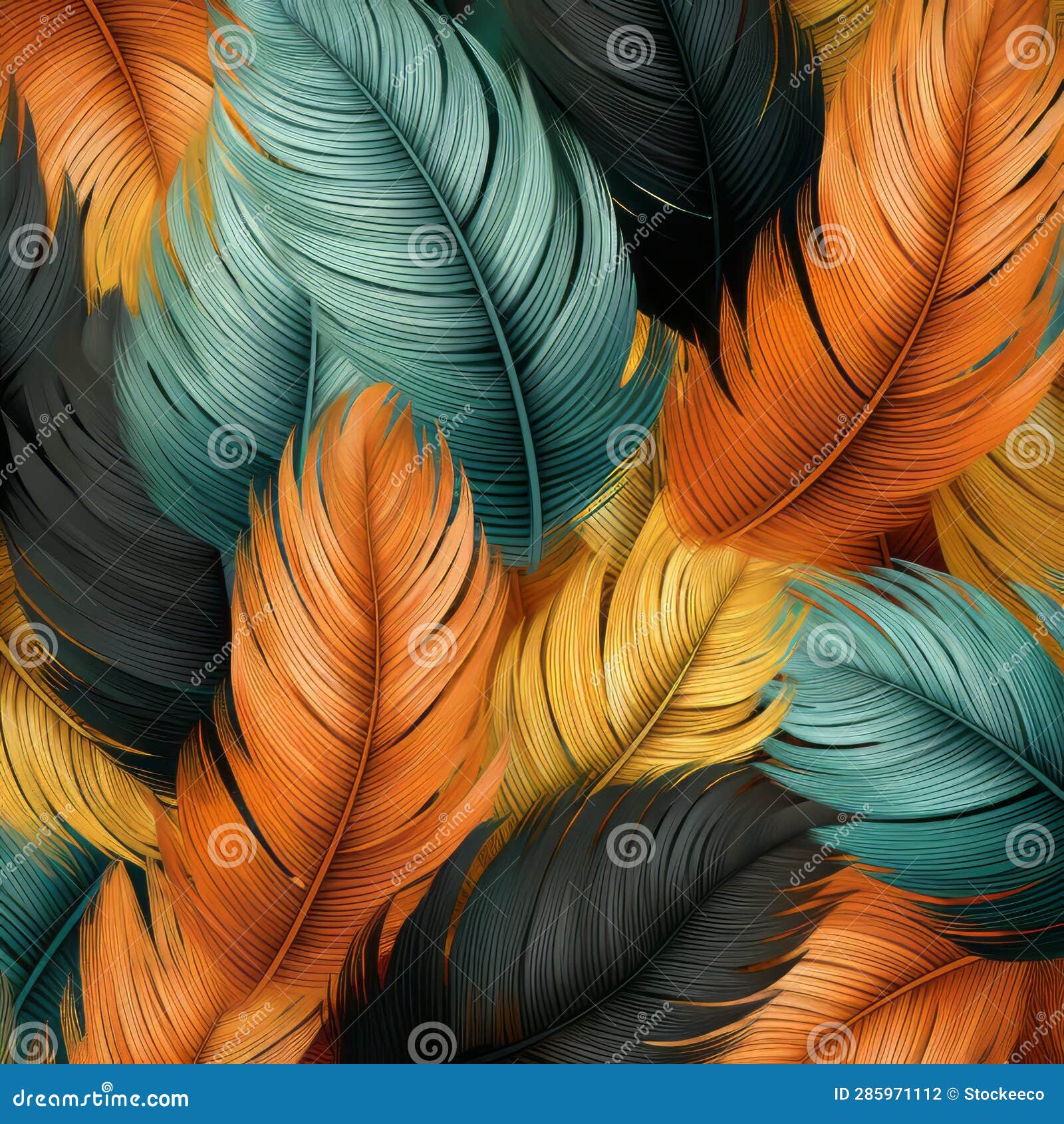 Stylized Hawk Feathers Pattern: Colorful Tropical Illustrations Stock ...