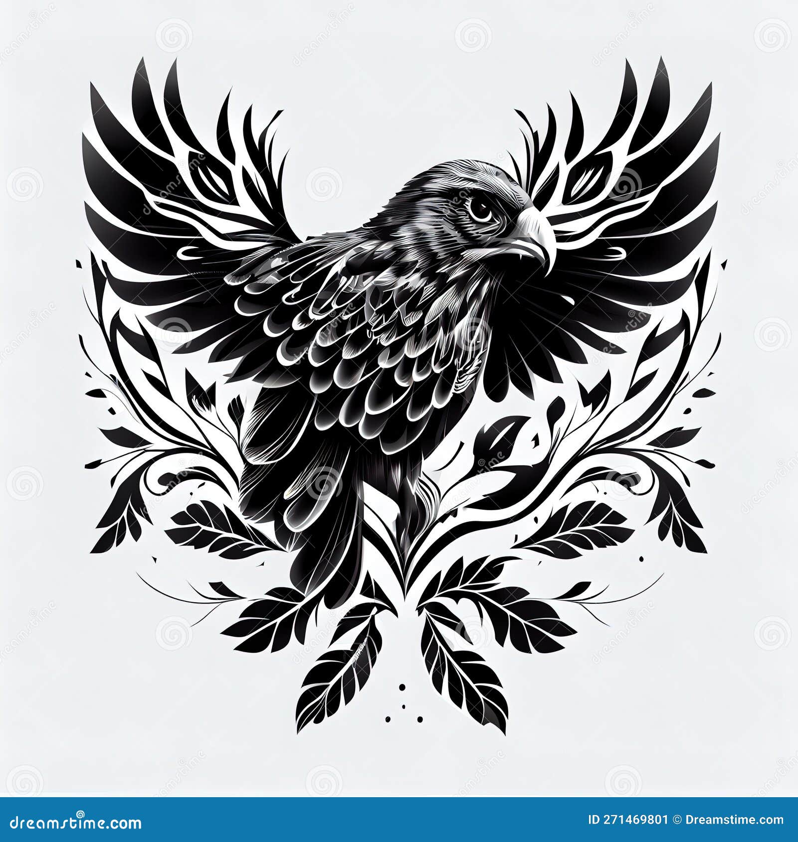 Stylized Hawk Portrait With Decorated Wings: Mesmerizing Hyper ...