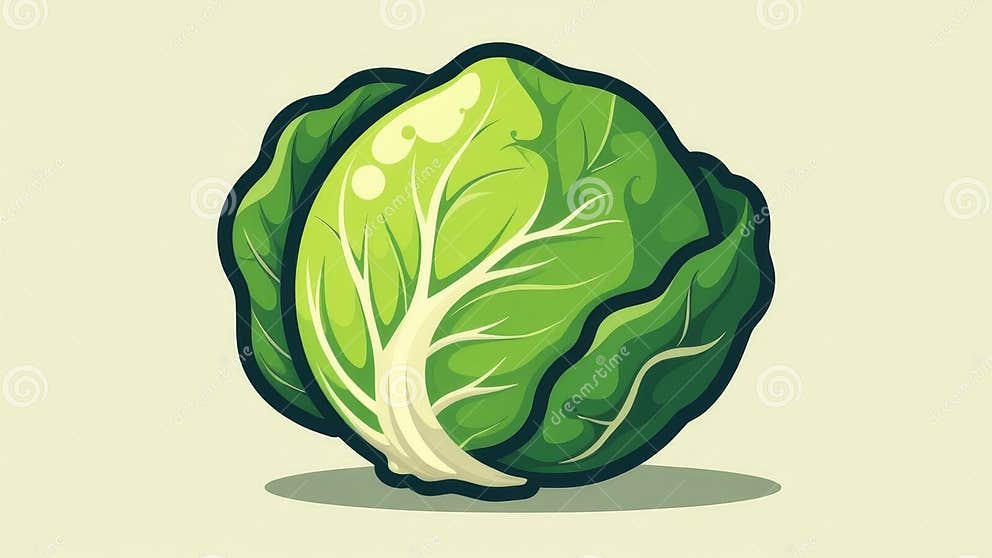 Stylized Head of Cabbage with Black Outline Stock Illustration ...