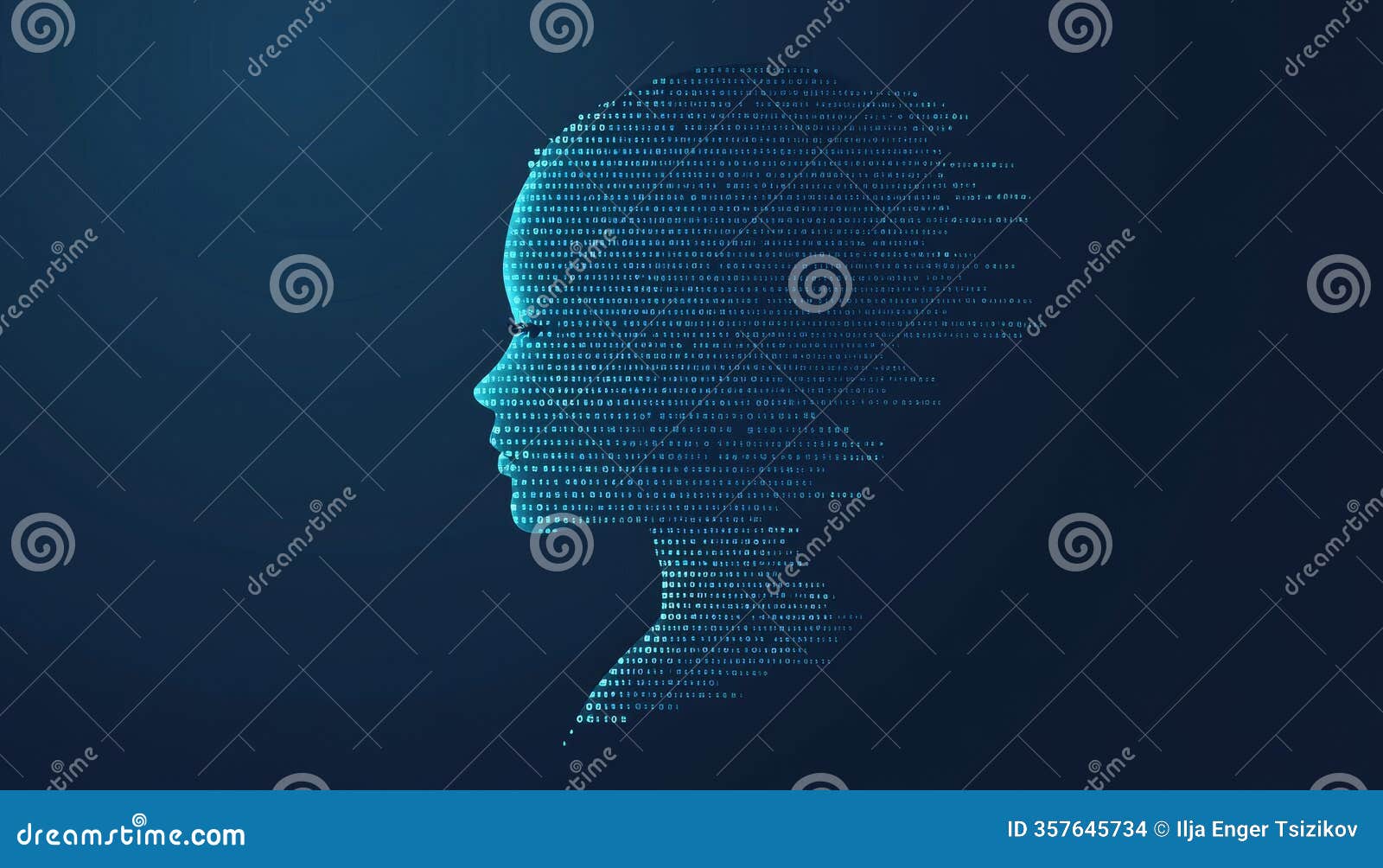 Stylized Head Silhouette with Motherboard Patterns, Binary Code ...