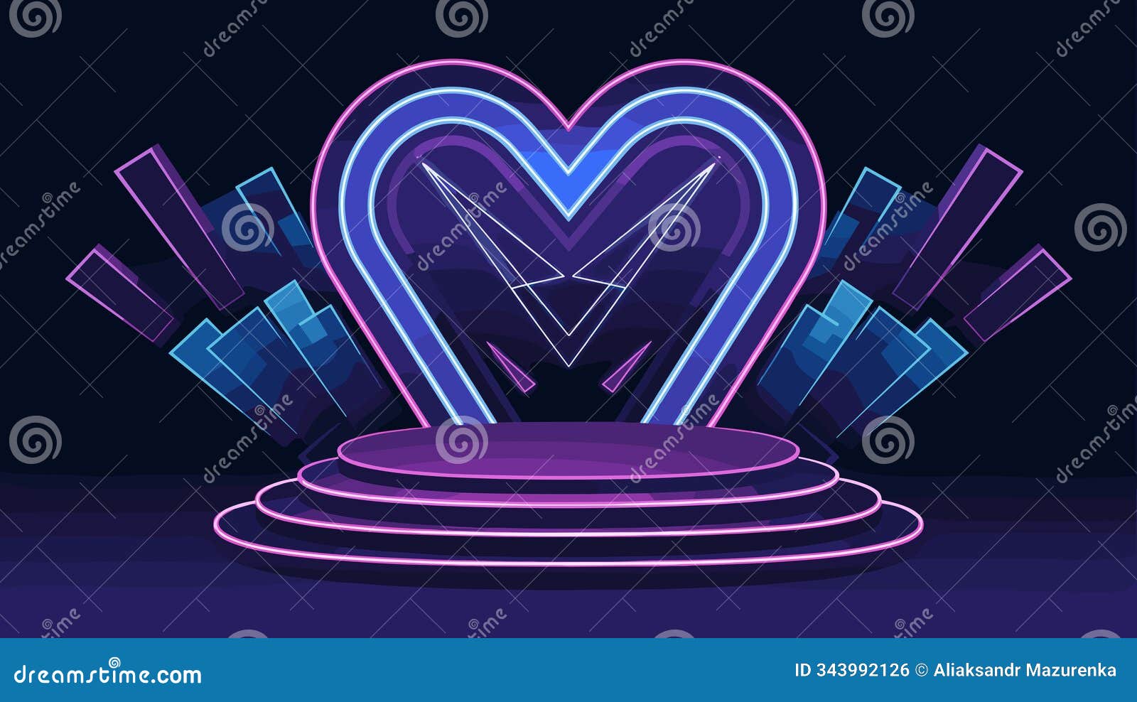 Stylized Heart-shaped Stage with Geometric Patterns and Neon Accents ...
