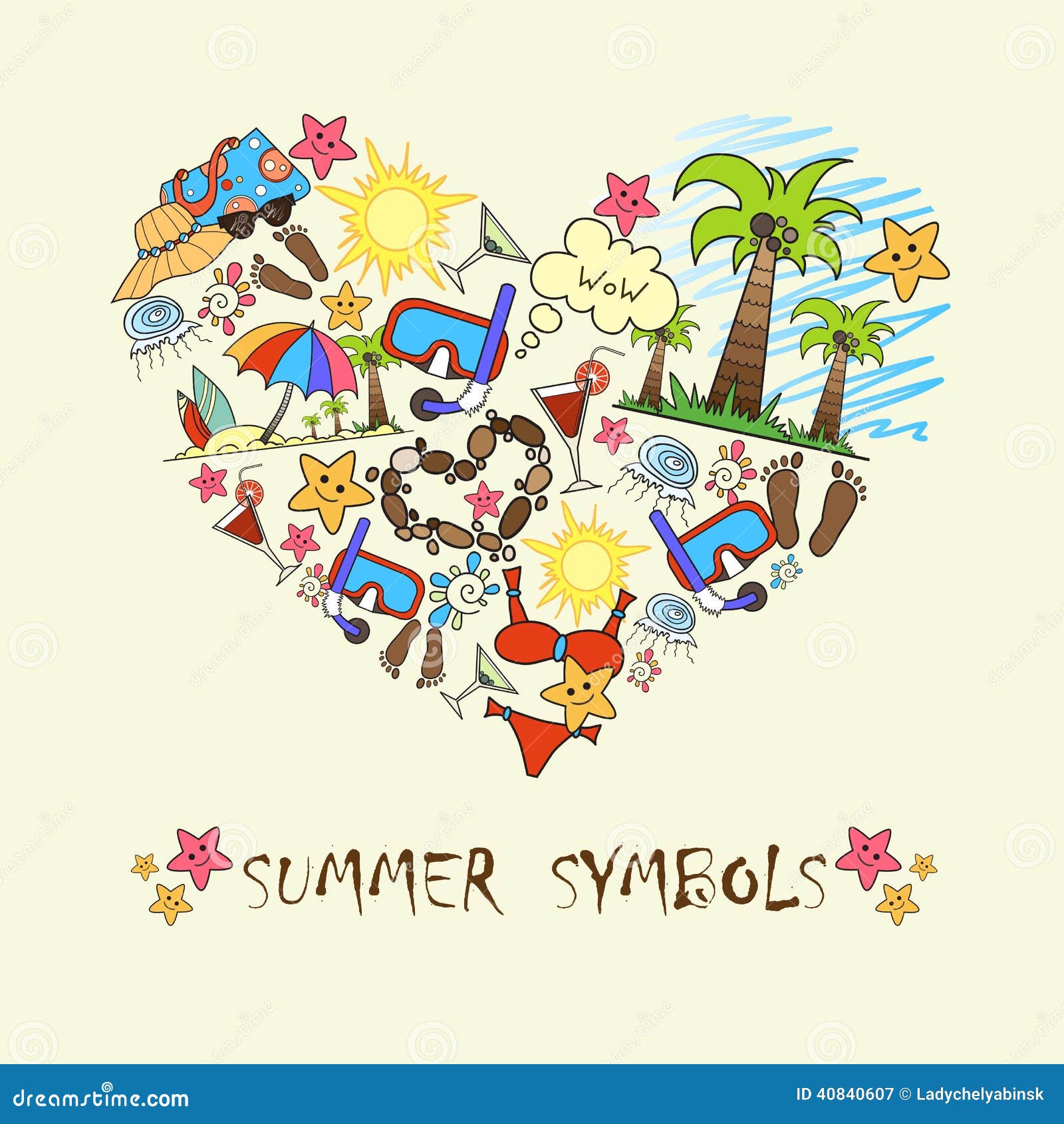 Stylized Heart with Summer Symbols. Illustration for Use in Design ...