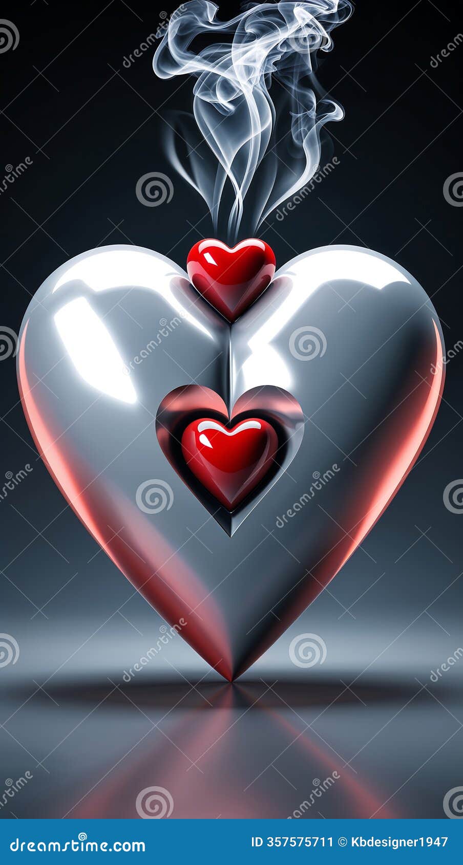 Modern Metallic Heart in White and Gray with Reflective Surface Stock ...